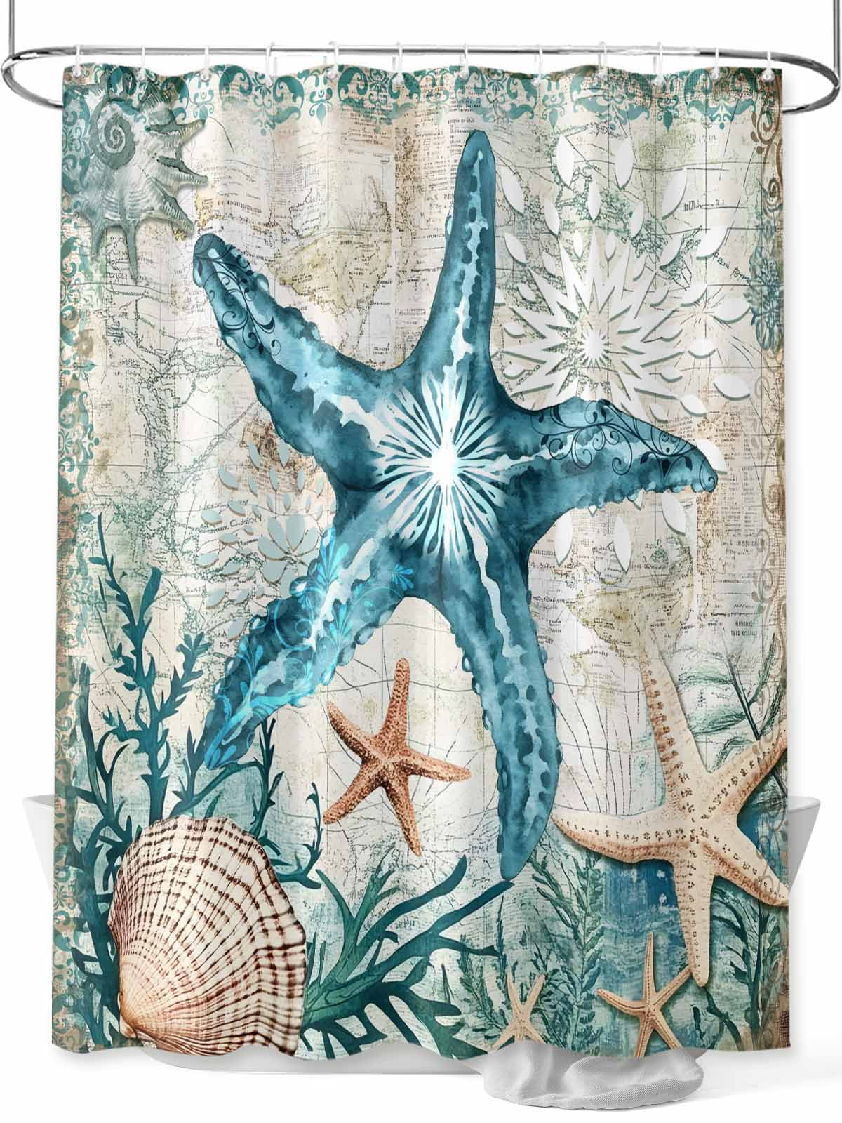Fsddascl Coastal Starfish Shower Curtain Set - 36" x 78" Washable ...