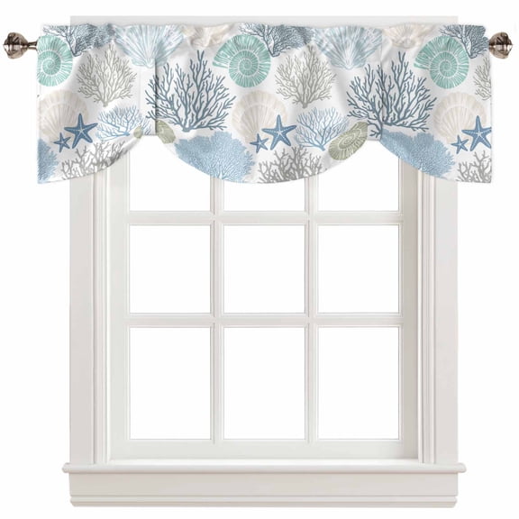 Blue Pink Flowers Tie Up Valance Curtains for Windows, Kitchen Curtains ...