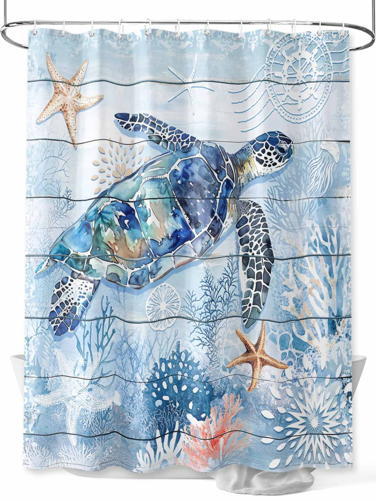 Fsddascl Coastal Turtle Shower Curtain Set - 54" x 78" Washable Bathtub ...