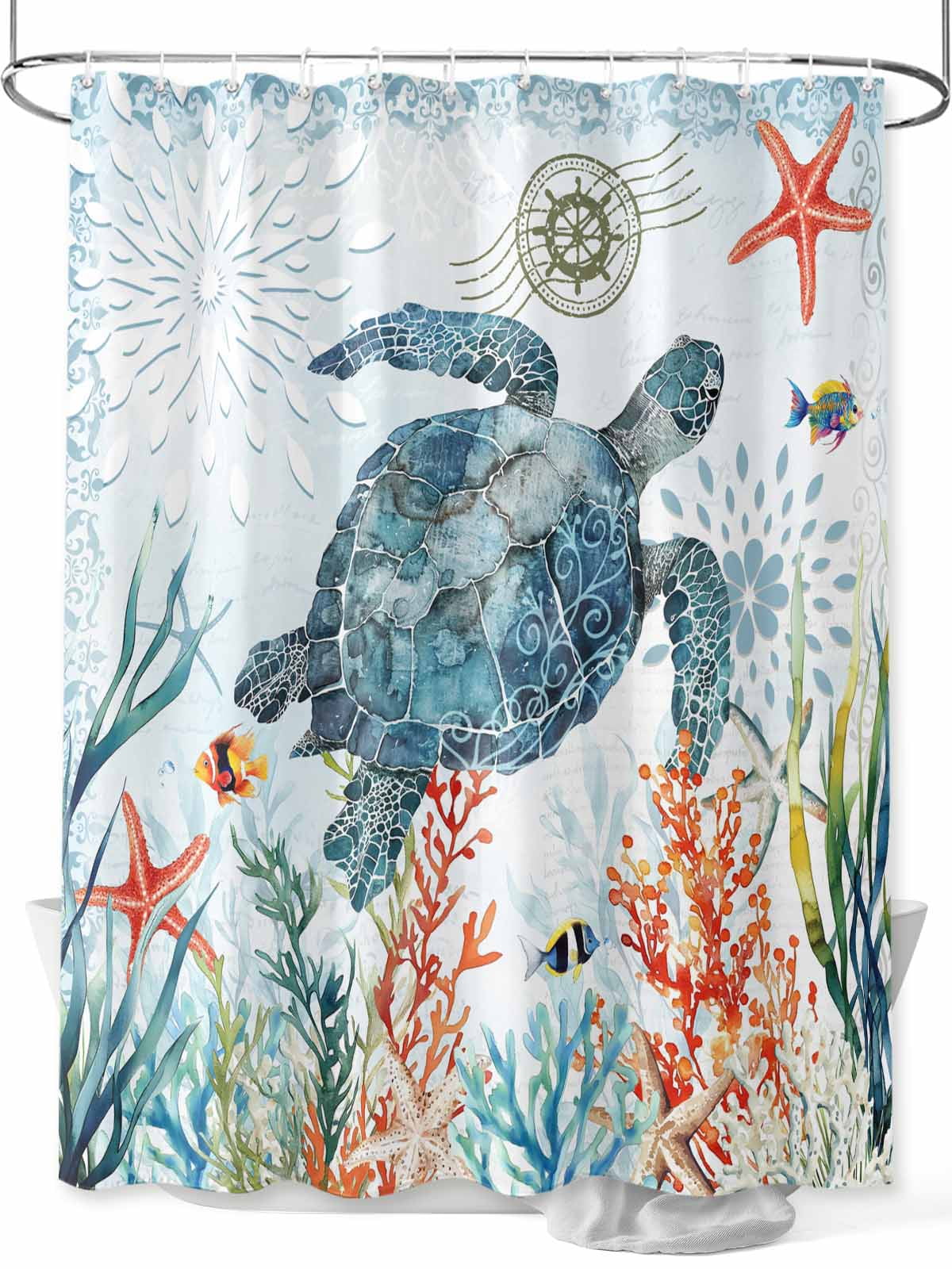Fsddascl Coastal Turtle Shower Curtain Set - 66" x 72" Washable Bathtub ...