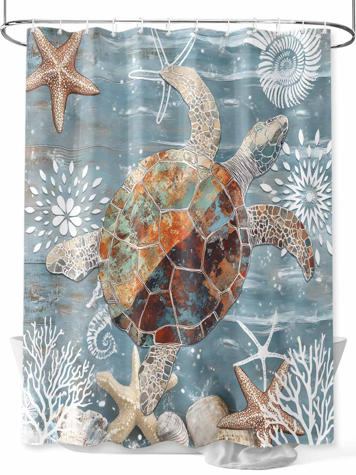 Fsddascl Coastal Turtle Shower Curtain Set - Extra Long 72" x 96 ...