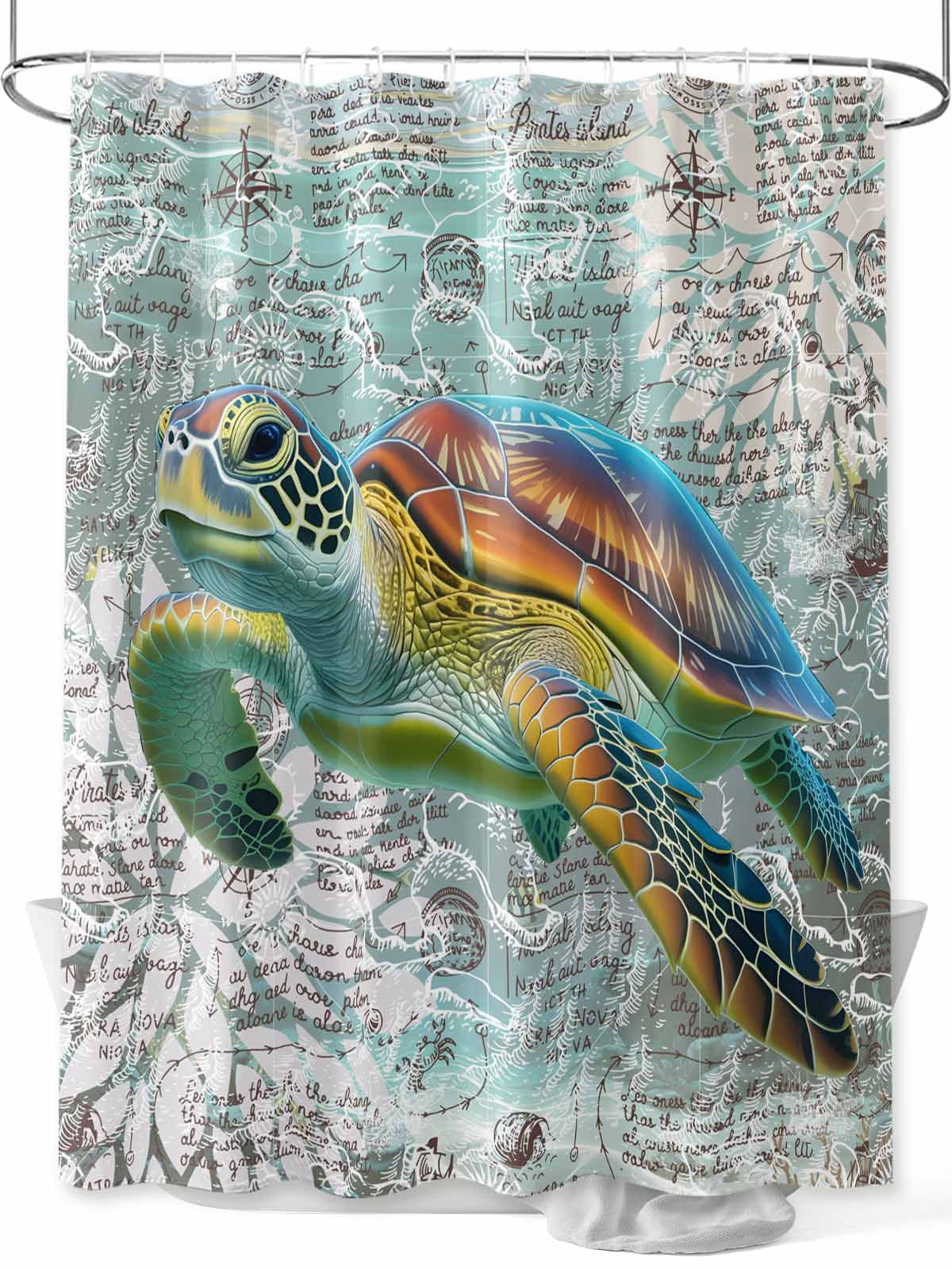 Fsddascl Coastal Turtle Shower Curtain Set - Extra Long 72" x 96 ...