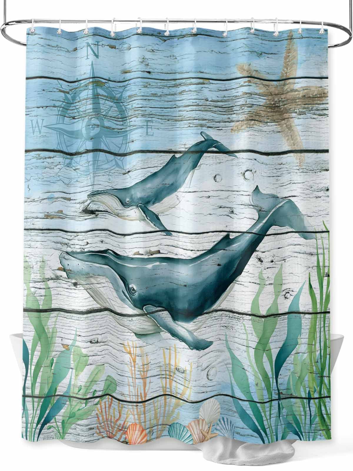 Fsddascl Coastal Whale Shower Curtain Set - 72" x 78" Washable Bathtub ...