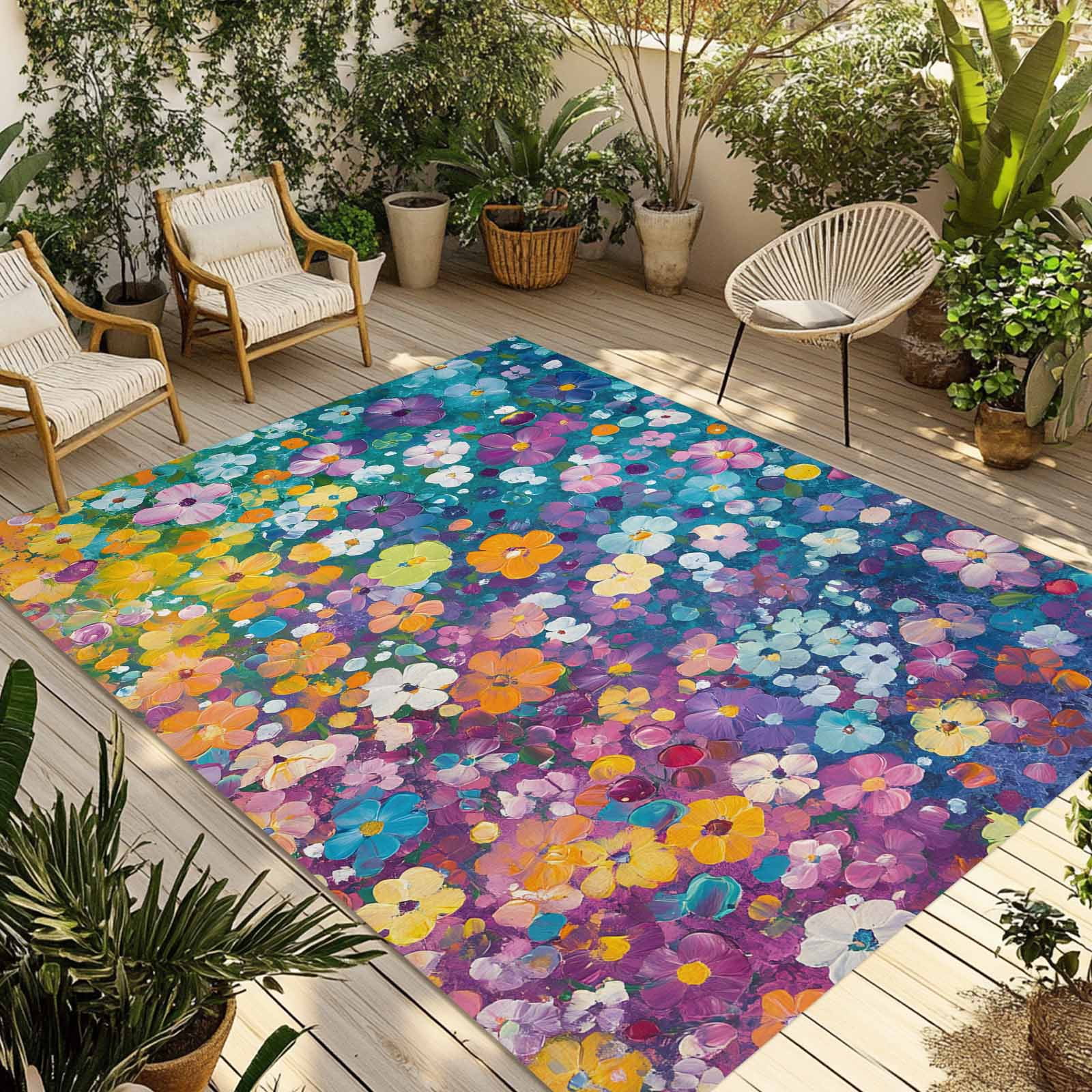Fsddascl Colorful Spring Floral Outdoor Rug for Patio/Deck/Porch, Non ...