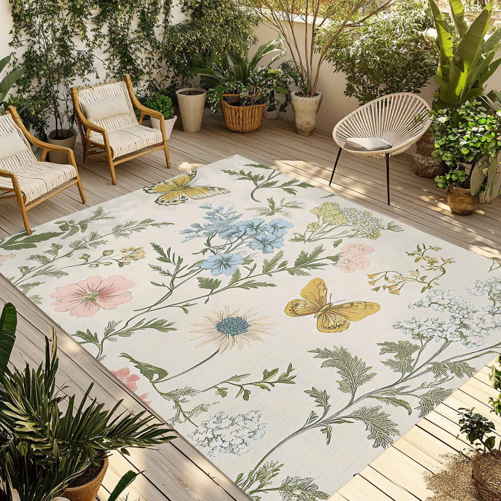Fsddascl Colorful Spring Floral Outdoor Rug for Patio/Deck/Porch, Non ...
