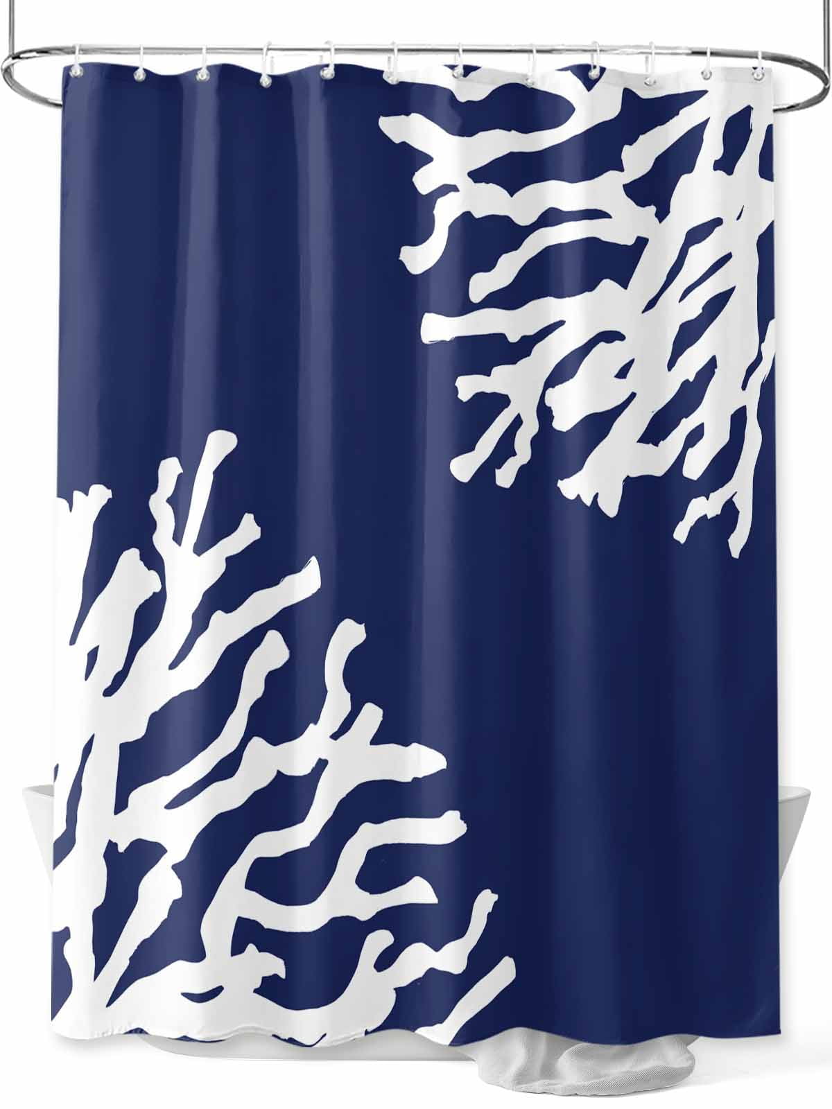 Fsddascl Coral Navy Blue Shower Curtain Set - 48" x 72" Washable ...
