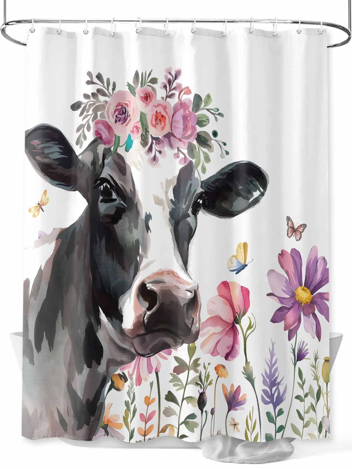 Fsddascl Cow Flower Shower Curtain Set - 36" x 78" Washable Bathtub ...