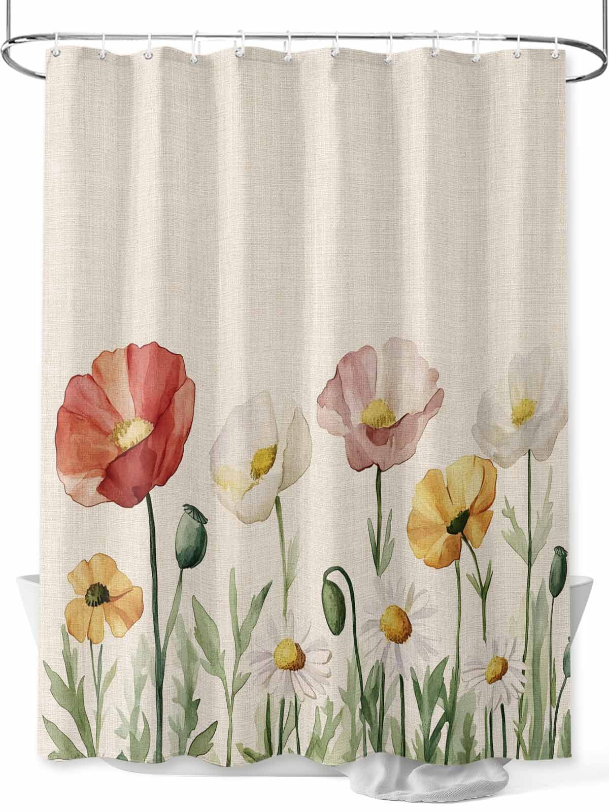 Fsddascl Daisy Flowers Shower Curtain Set - 36" x 78" Washable Bathtub ...