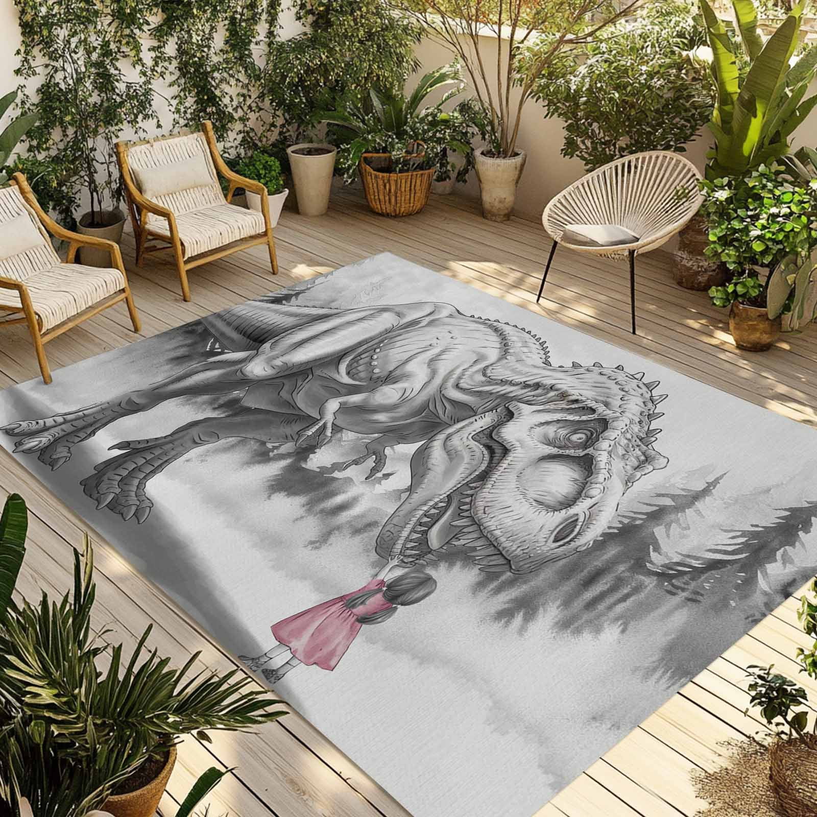 Fsddascl Dinosaurs Girl Outdoor Rug for Patio/Deck/Porch, Non-Slip ...