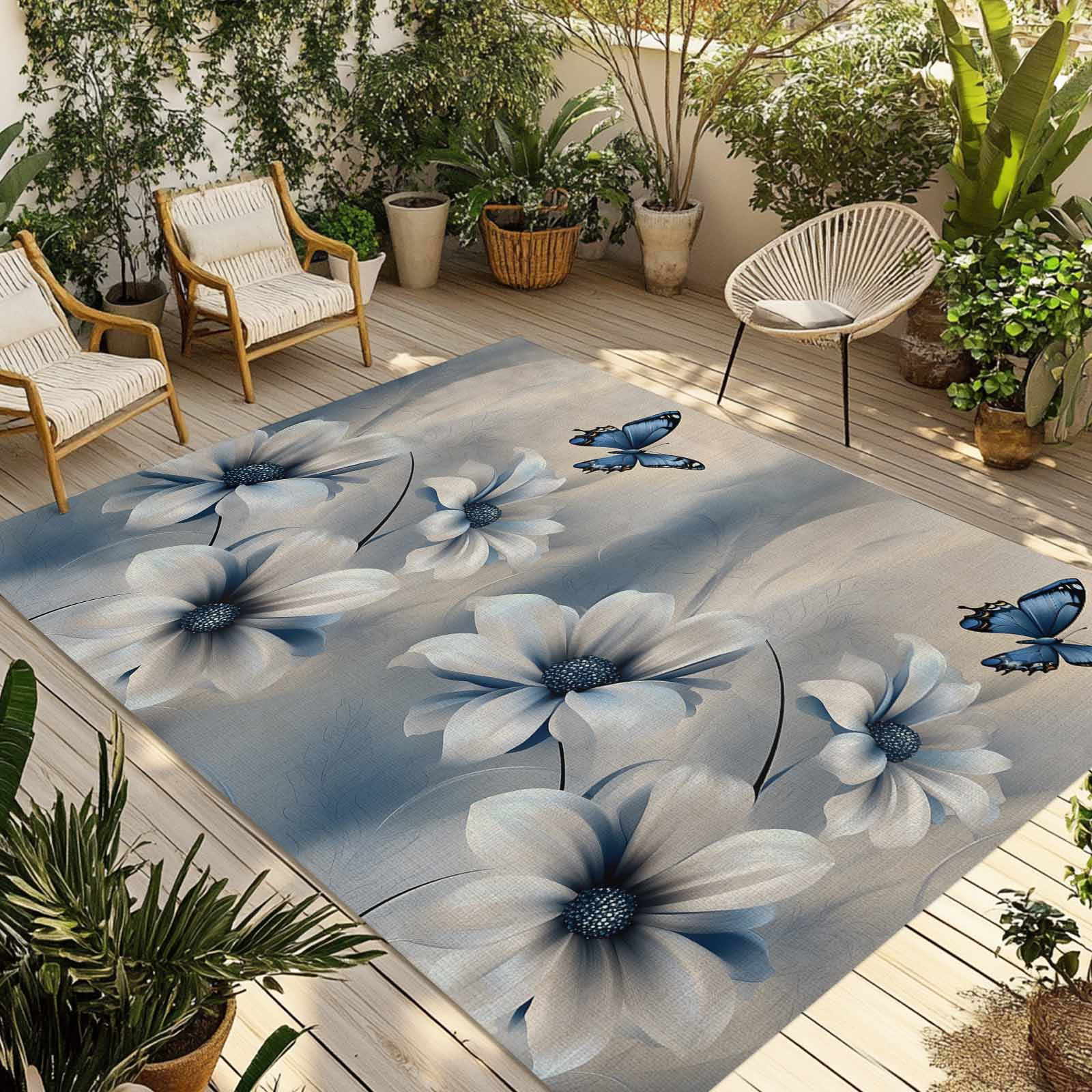 Fsddascl Elegant Floral Outdoor Rug for Patio/Deck/Porch, Non-Slip ...