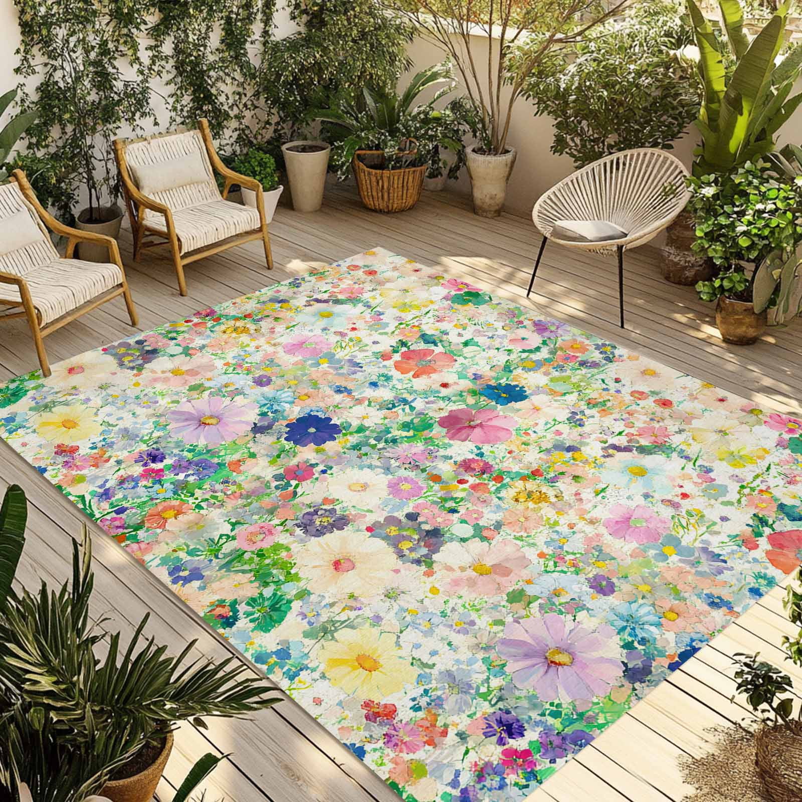 Fsddascl Emerging Blossoms Pattern Outdoor Rug for Patio/Deck/Porch ...