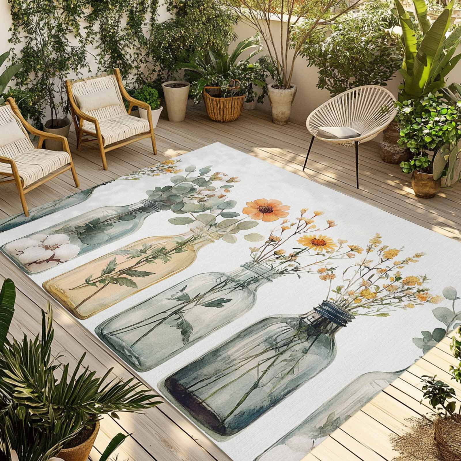 Fsddascl Eucalyptus Flower Outdoor Rug for Patio/Deck/Porch, Non-Slip ...