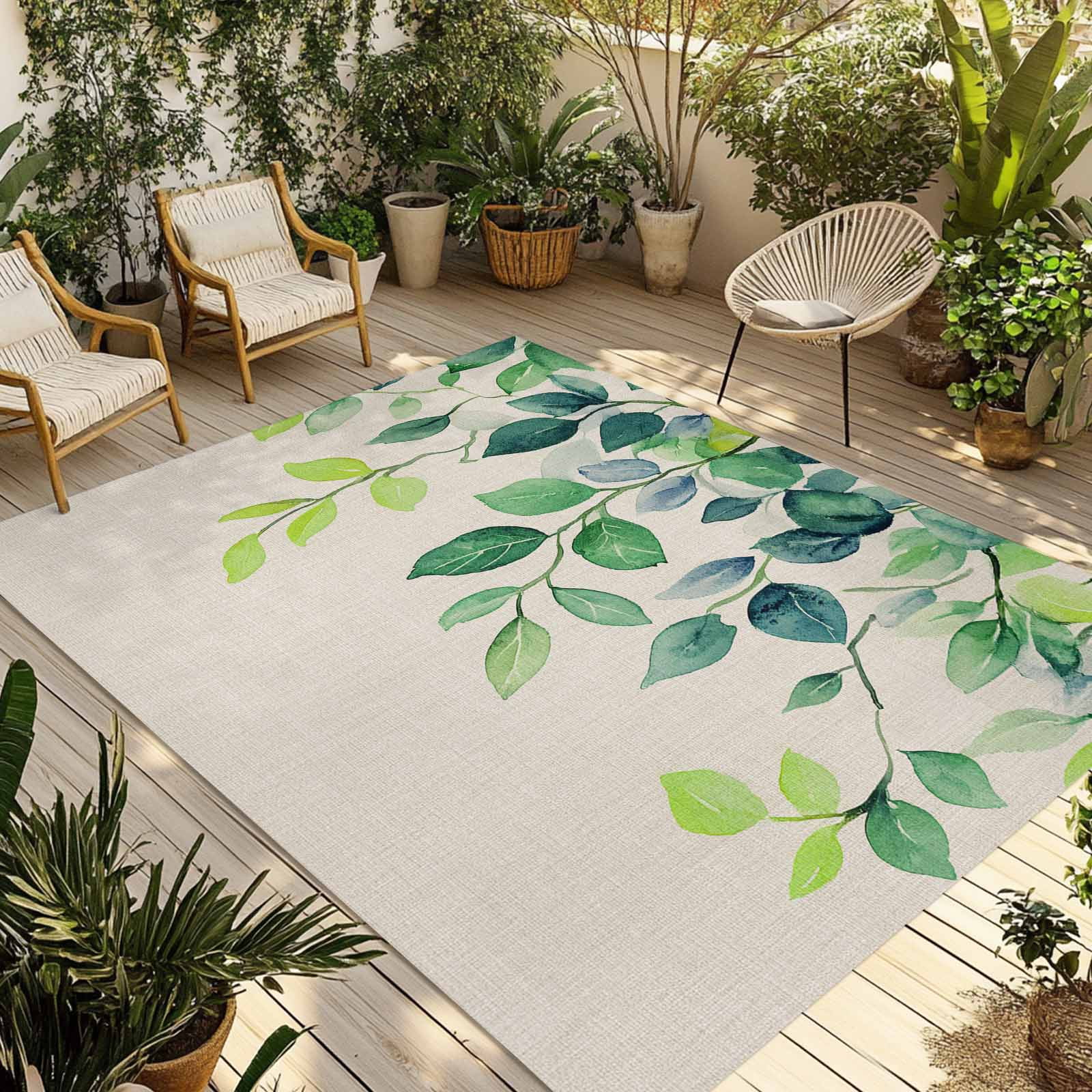 Fsddascl Eucalyptus Leaf Outdoor Rug for Patio/Deck/Porch, Non-Slip ...