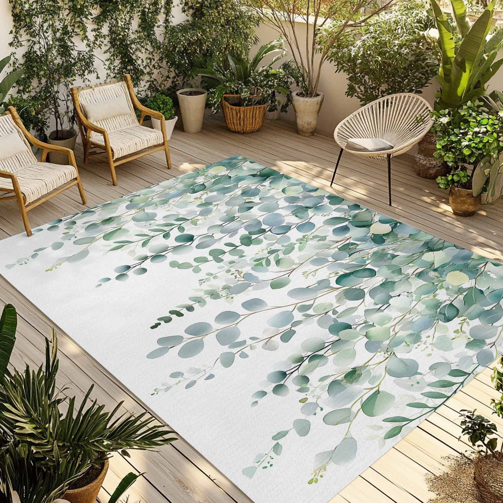 Fsddascl Eucalyptus Leaves Outdoor Rug for Patio/Deck/Porch, Non-Slip ...
