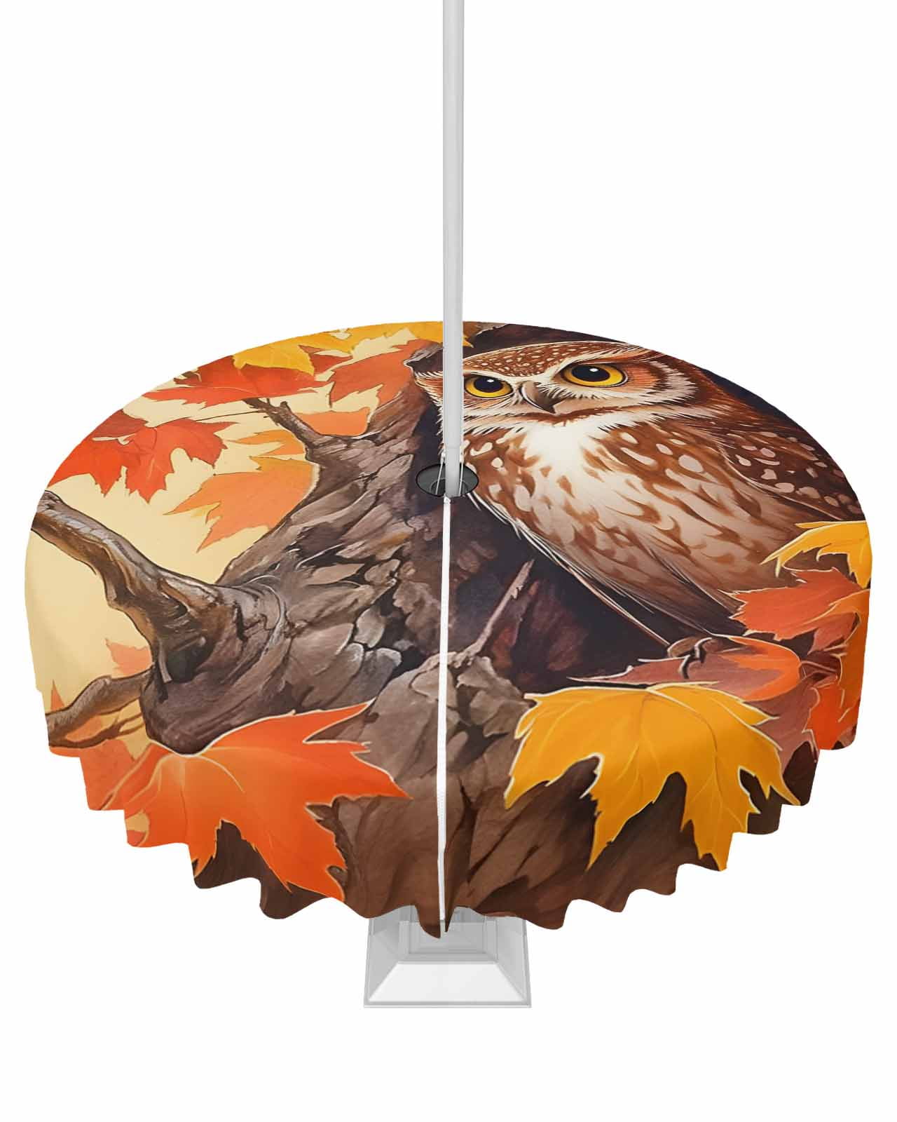 Fsddascl Fall Owl Outdoor Tablecloth - 54 Inch Round Dining Table Cover ...