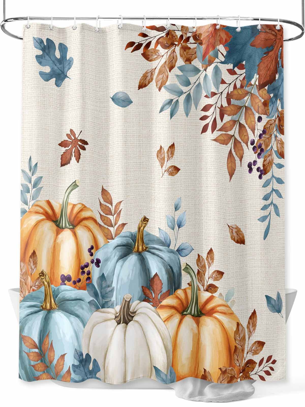 Fsddascl Fall Pumpkins Orange Blue Shower Curtain Set - 48" x 72 ...
