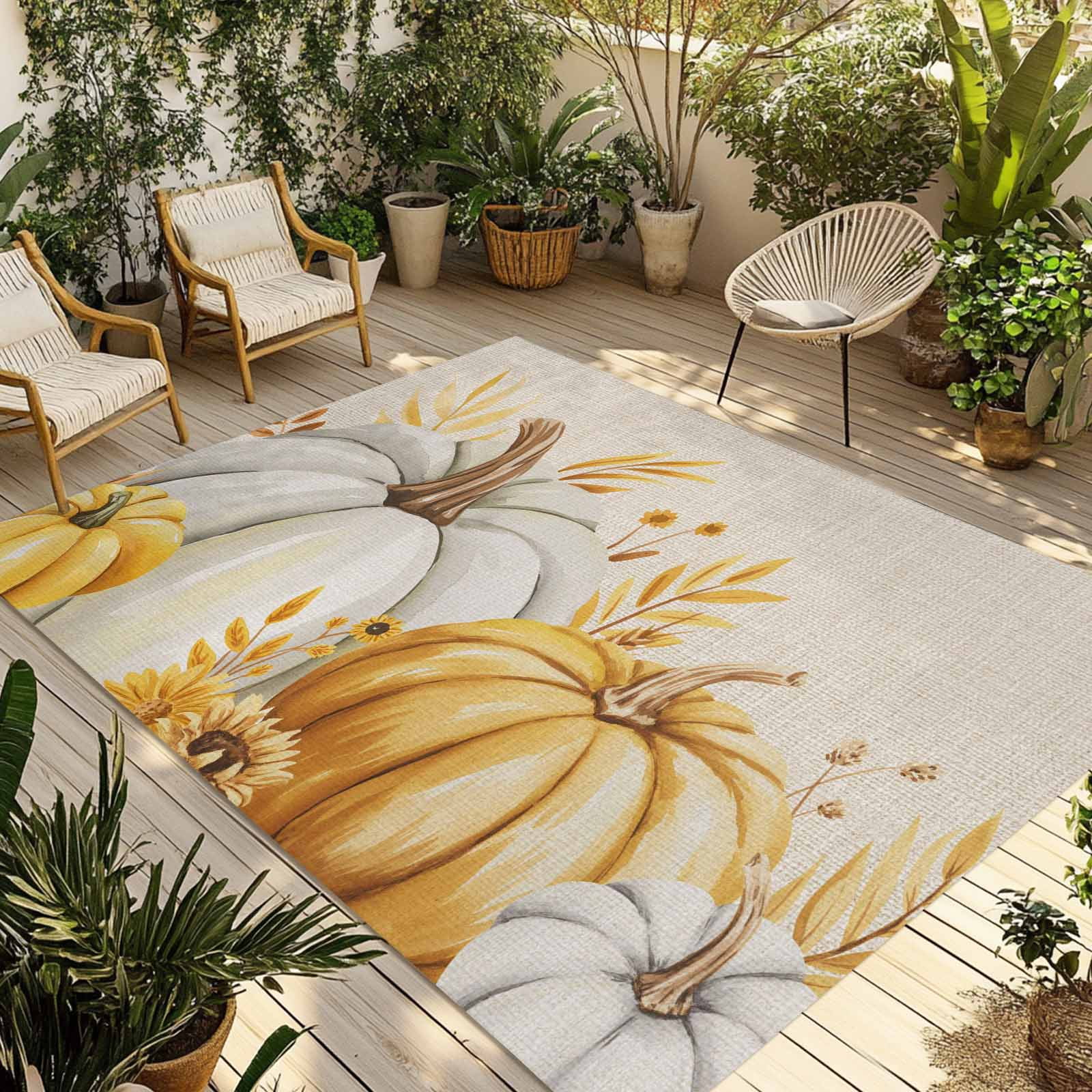 Fsddascl Fall Pumpkins Outdoor Rug for Patio/Deck/Porch, Non-Slip Large ...