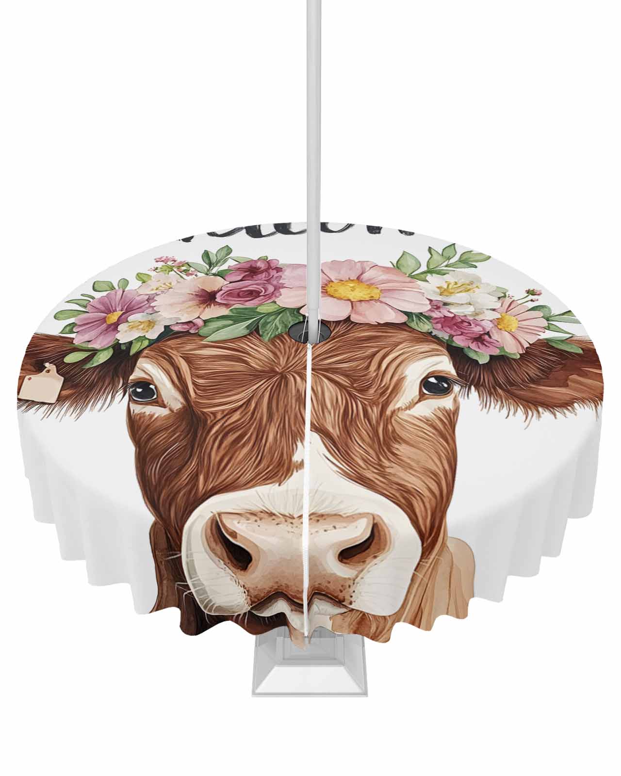 Fsddascl Farm Cow Flower Outdoor Tablecloth - 54 Inch Round Dining ...
