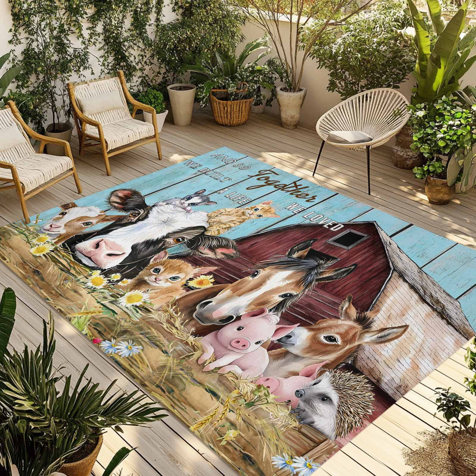 Fsddascl Farmhouse Animals Outdoor Rug for Patio/Deck/Porch, Non-Slip ...