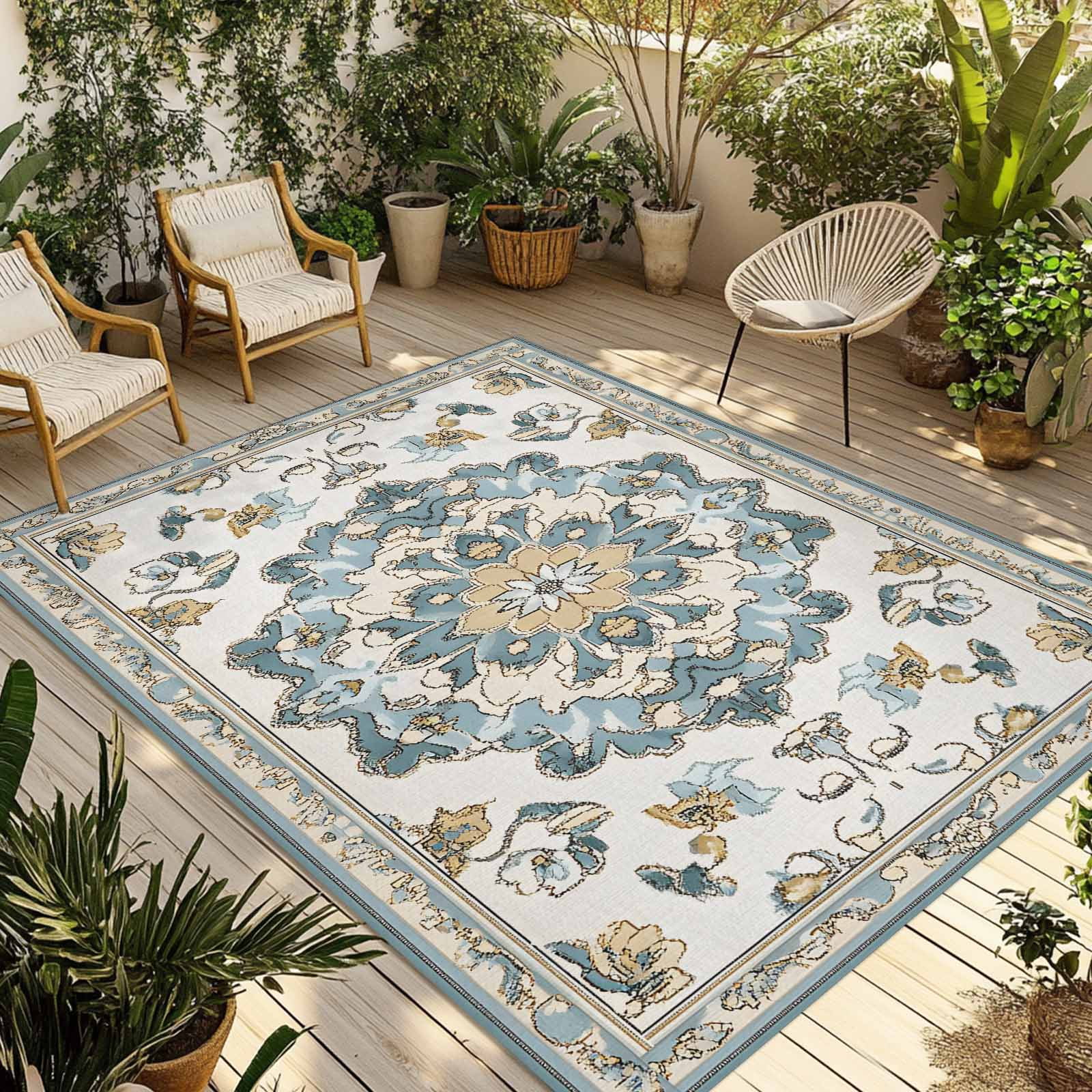 Fsddascl Farmhouse Aztec Outdoor Rug for Patio/Deck/Porch, Non-Slip ...