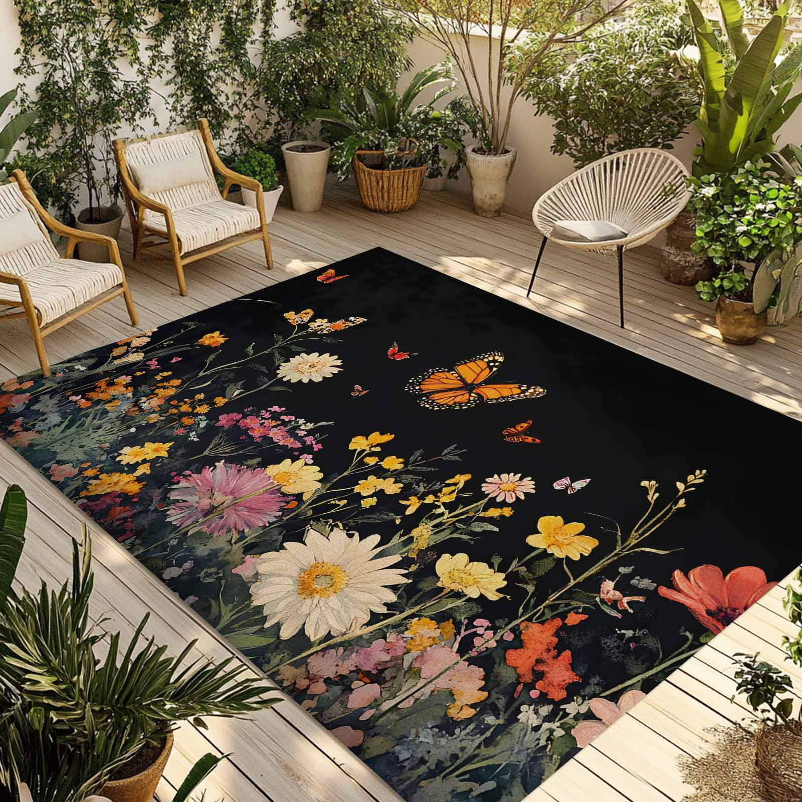 Fsddascl Farmhouse Floral Outdoor Rug for Patio/Deck/Porch, Non-Slip ...