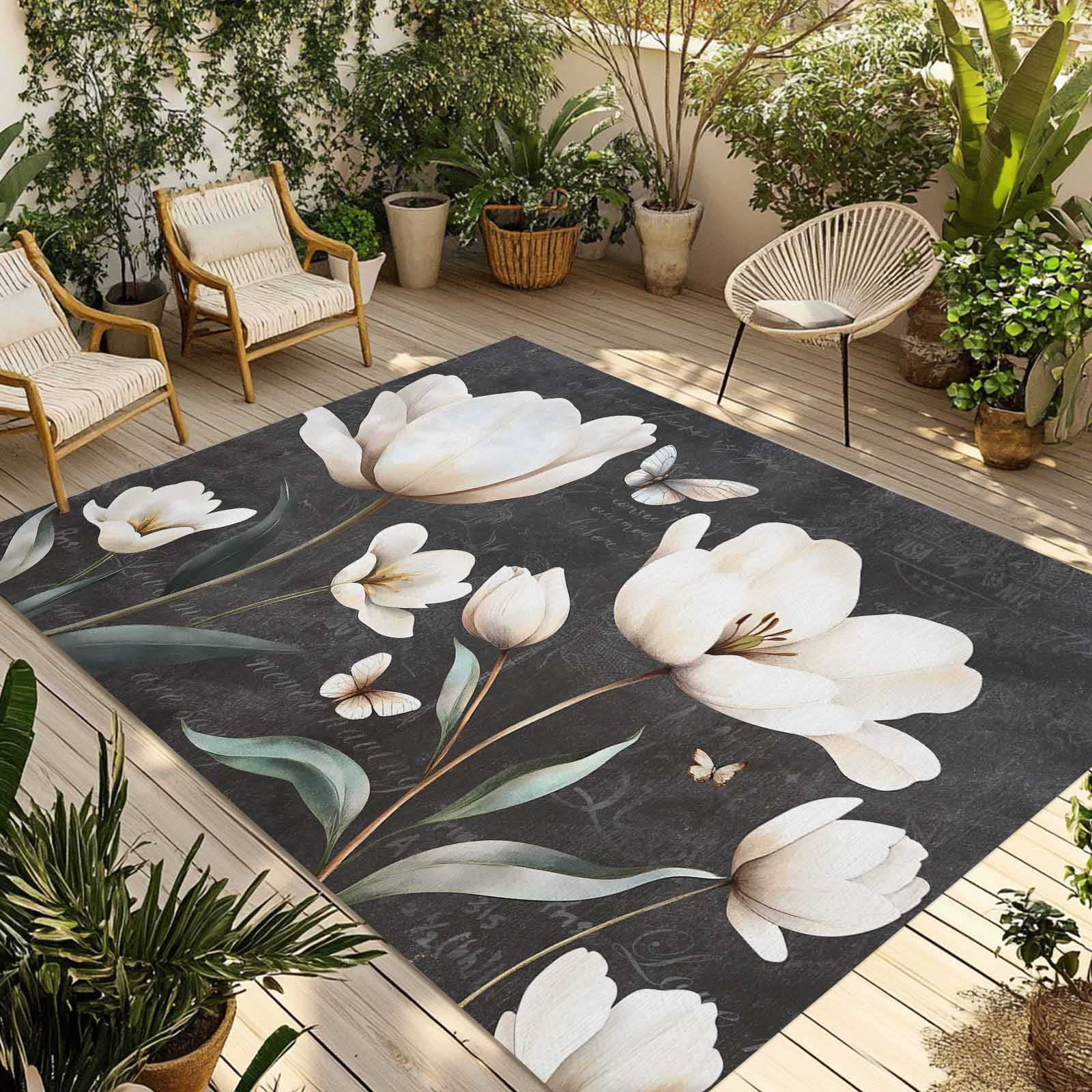 Fsddascl Farmhouse Floral Outdoor Rug for Patio/Deck/Porch, Non-Slip ...