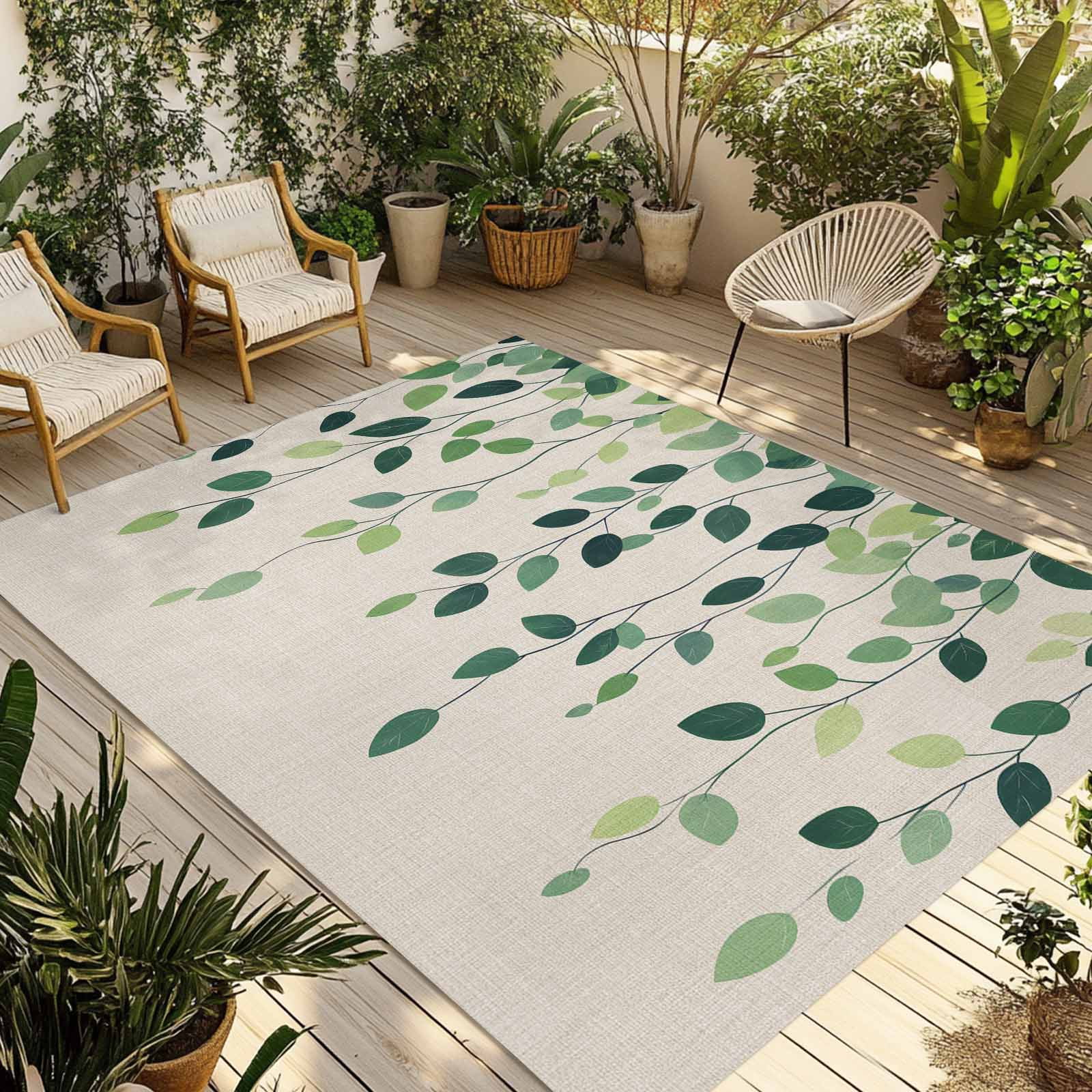 Fsddascl Farmhouse Leaves Outdoor Rug for Patio/Deck/Porch, Non-Slip Large Area Rug 5 x 8 Ft ...