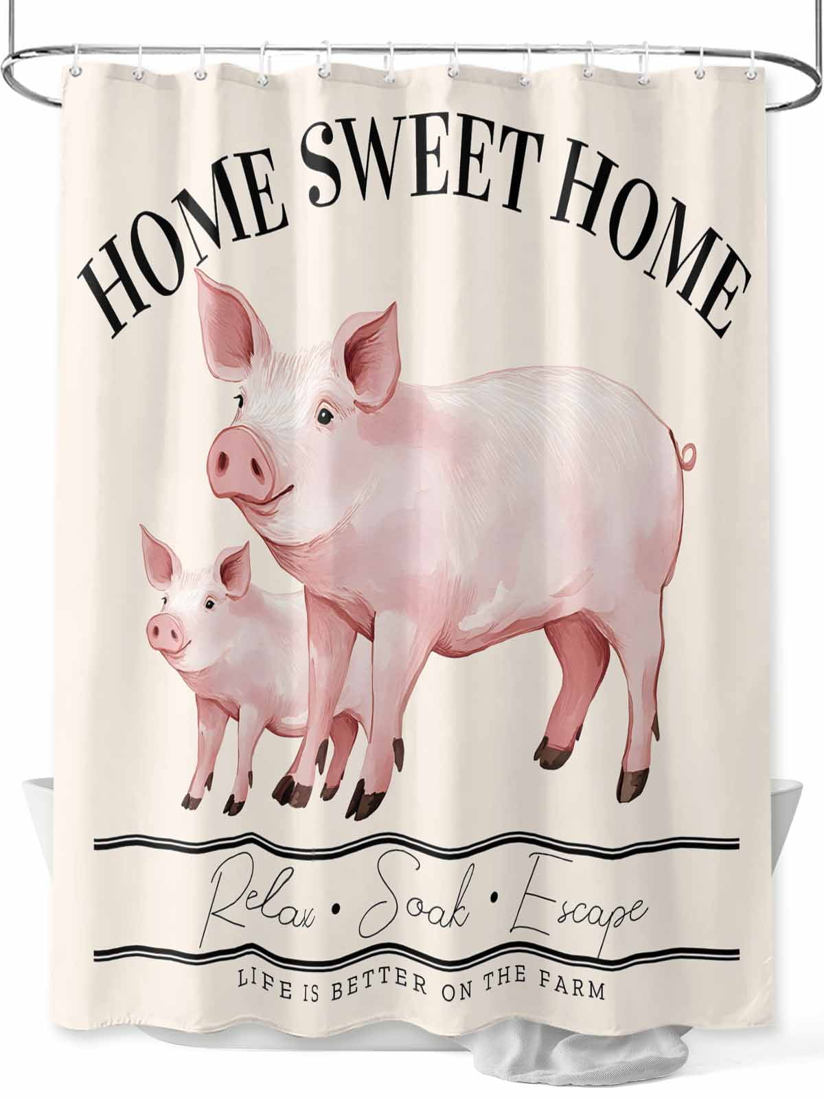 Fsddascl Farmhouse Pig Shower Curtain Set - 72" x 78" Washable Bathtub ...