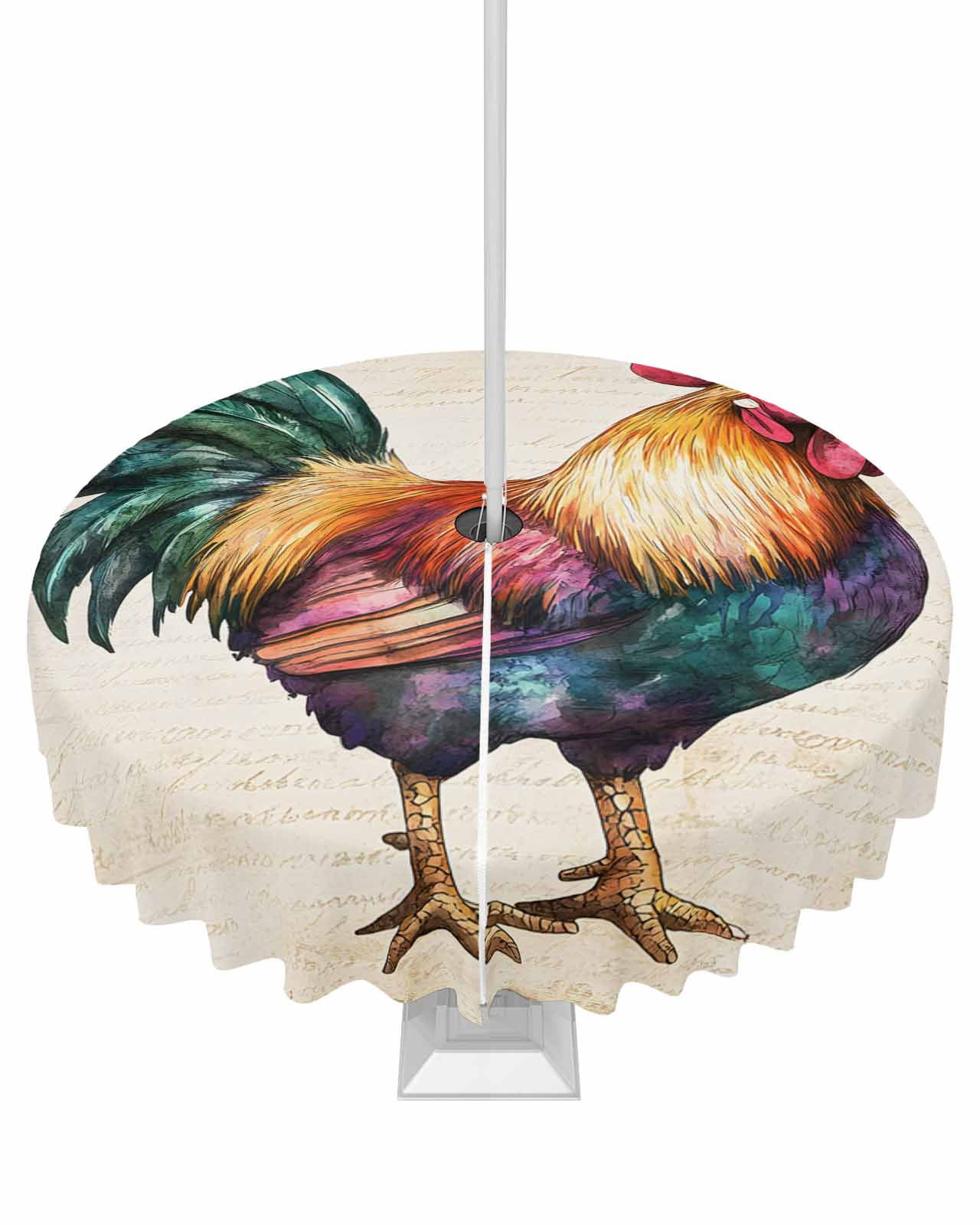 Fsddascl Farmhouse Rooster Outdoor Tablecloth - 60 Inch Round Dining ...
