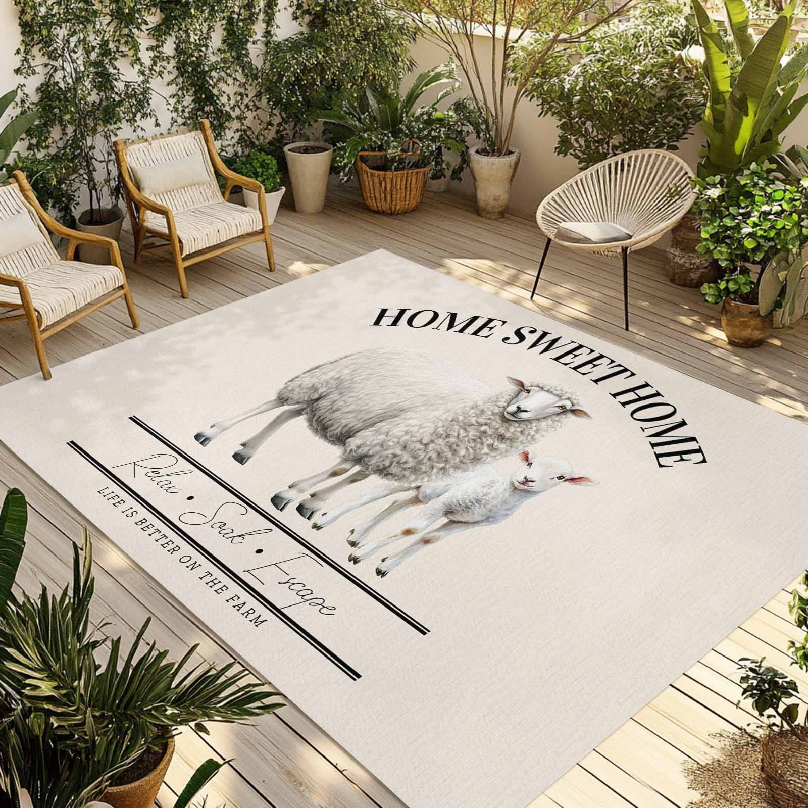 Fsddascl Farmhouse Sheep Outdoor Rug for Patio/Deck/Porch, Non-Slip ...