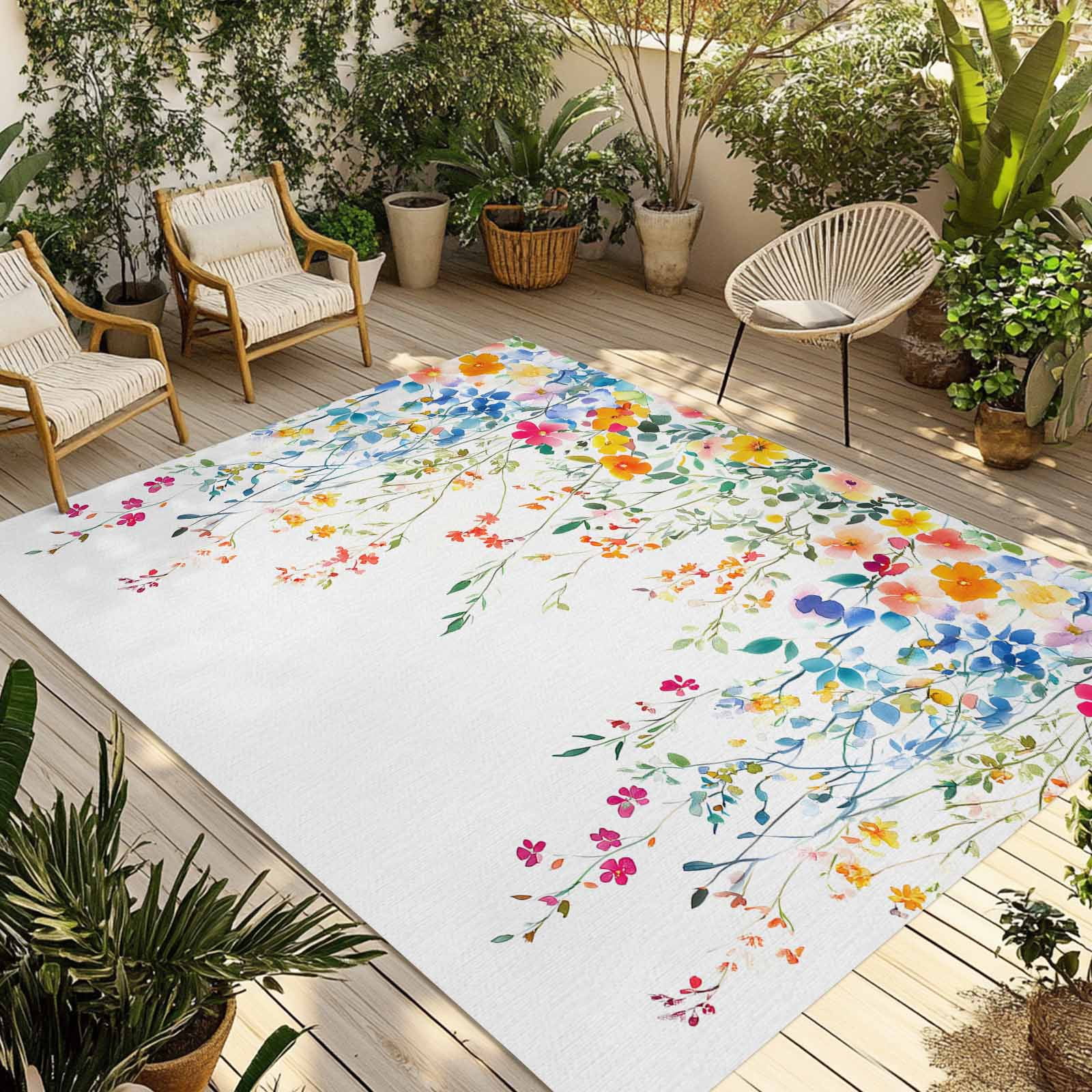 Fsddascl Flower Leaf Outdoor Rug for Patio/Deck/Porch, Non-Slip Large ...