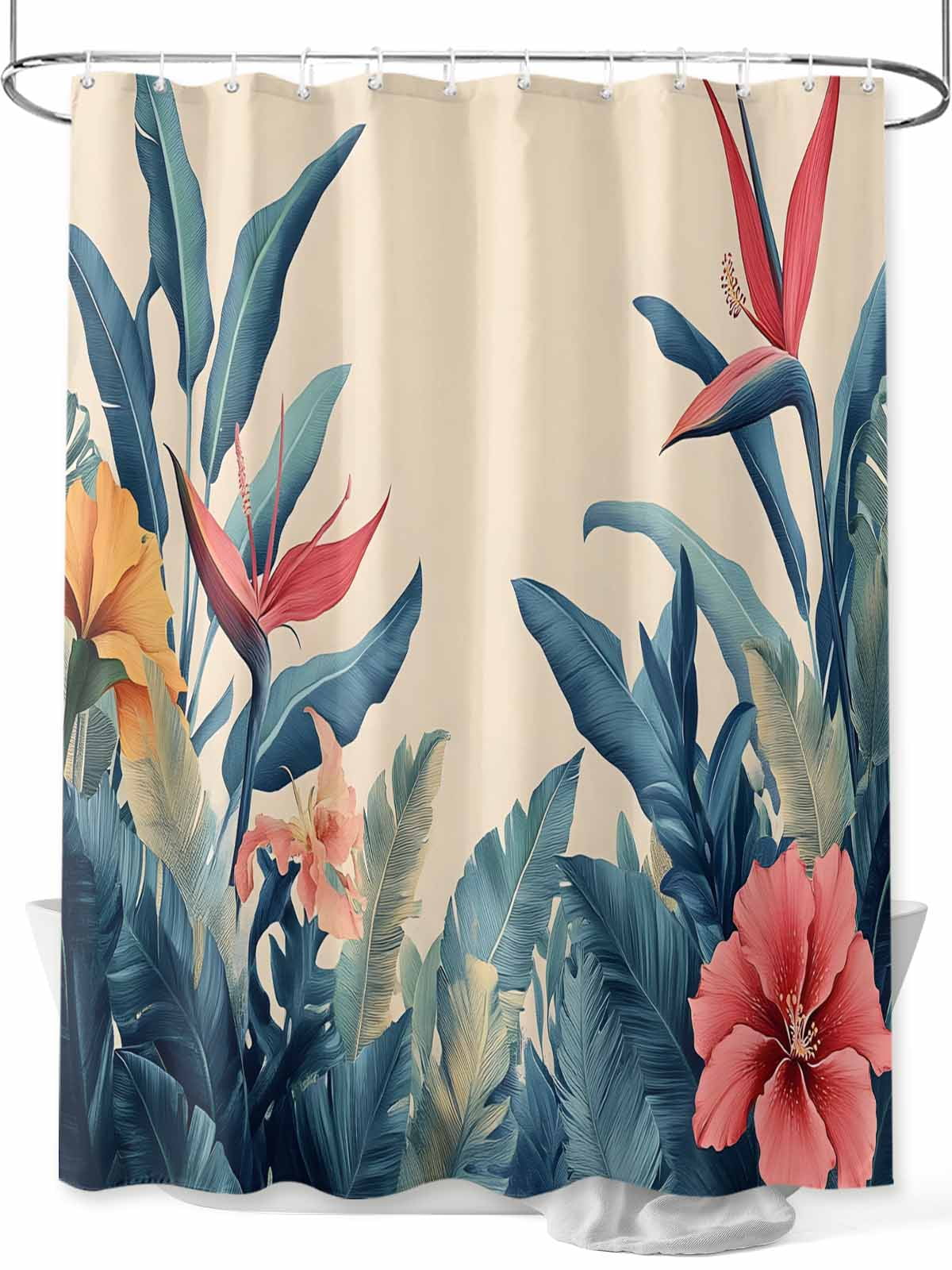 Fsddascl Flowers Leaves Shower Curtain Set - Extra Long 72" x 96" Washable Bathtub Curtain with ...