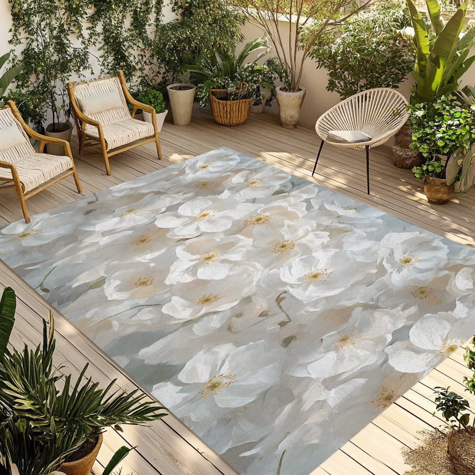 Fsddascl Flowers Outdoor Rug for Patio/Deck/Porch, Non-Slip Large Area ...