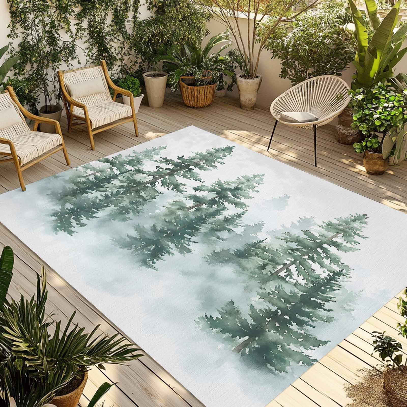 Fsddascl Forest Green Ombre Outdoor Rug for Patio/Deck/Porch, Non-Slip ...