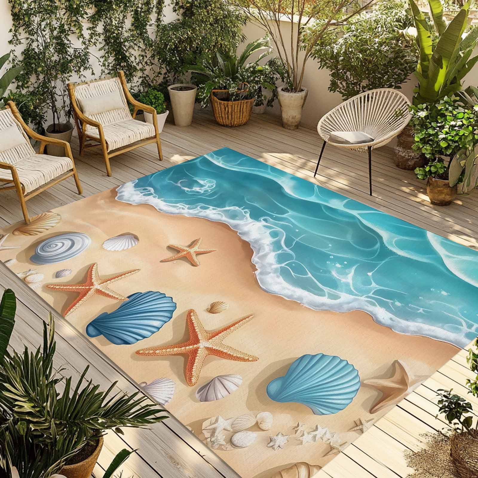Fsddascl Geometric Coastal Outdoor Rug for Patio/Deck/Porch, Non-Slip ...