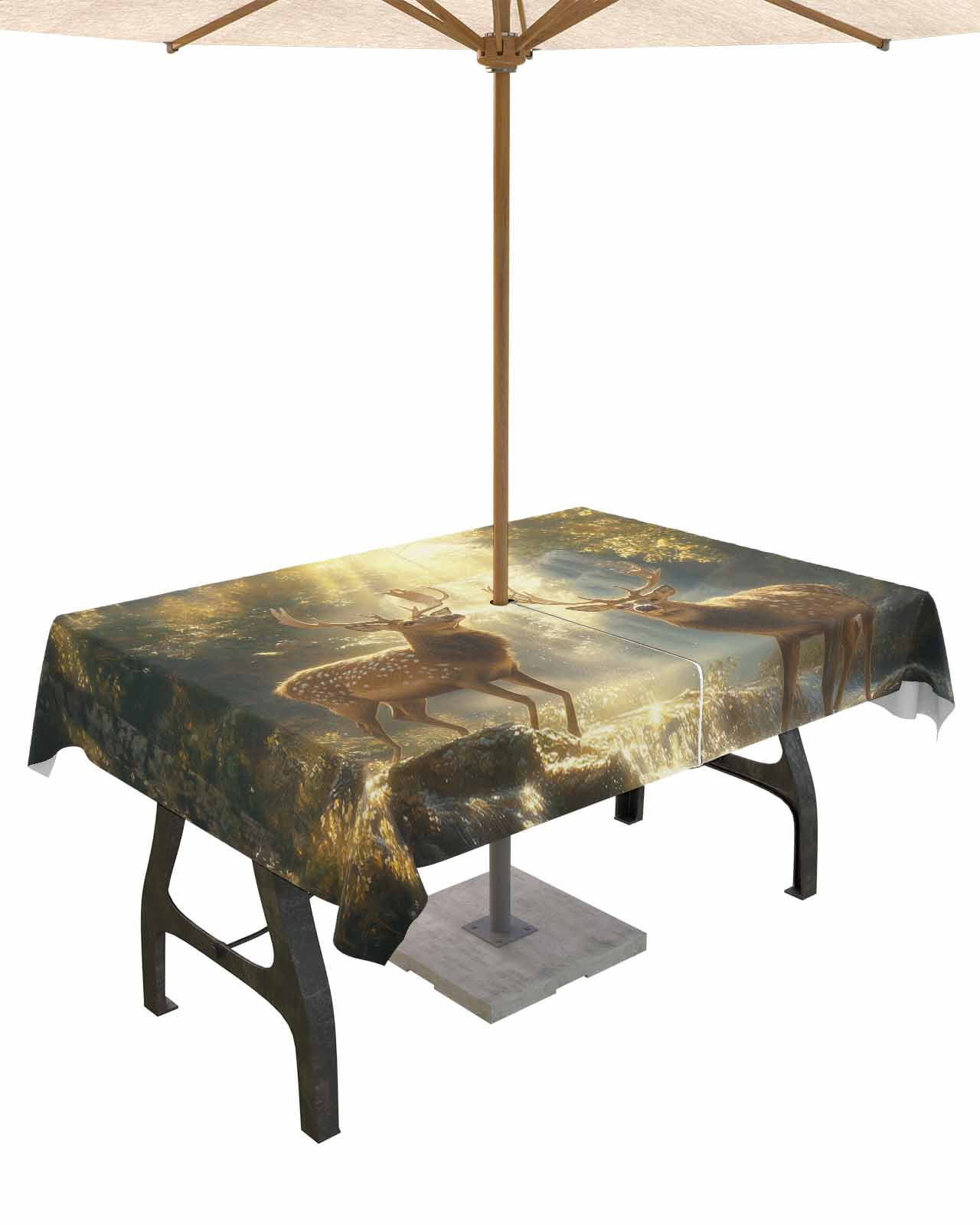 Fsddascl Golden Forest Deer Outdoor Tablecloth - 60x120 Inch Rectangle ...