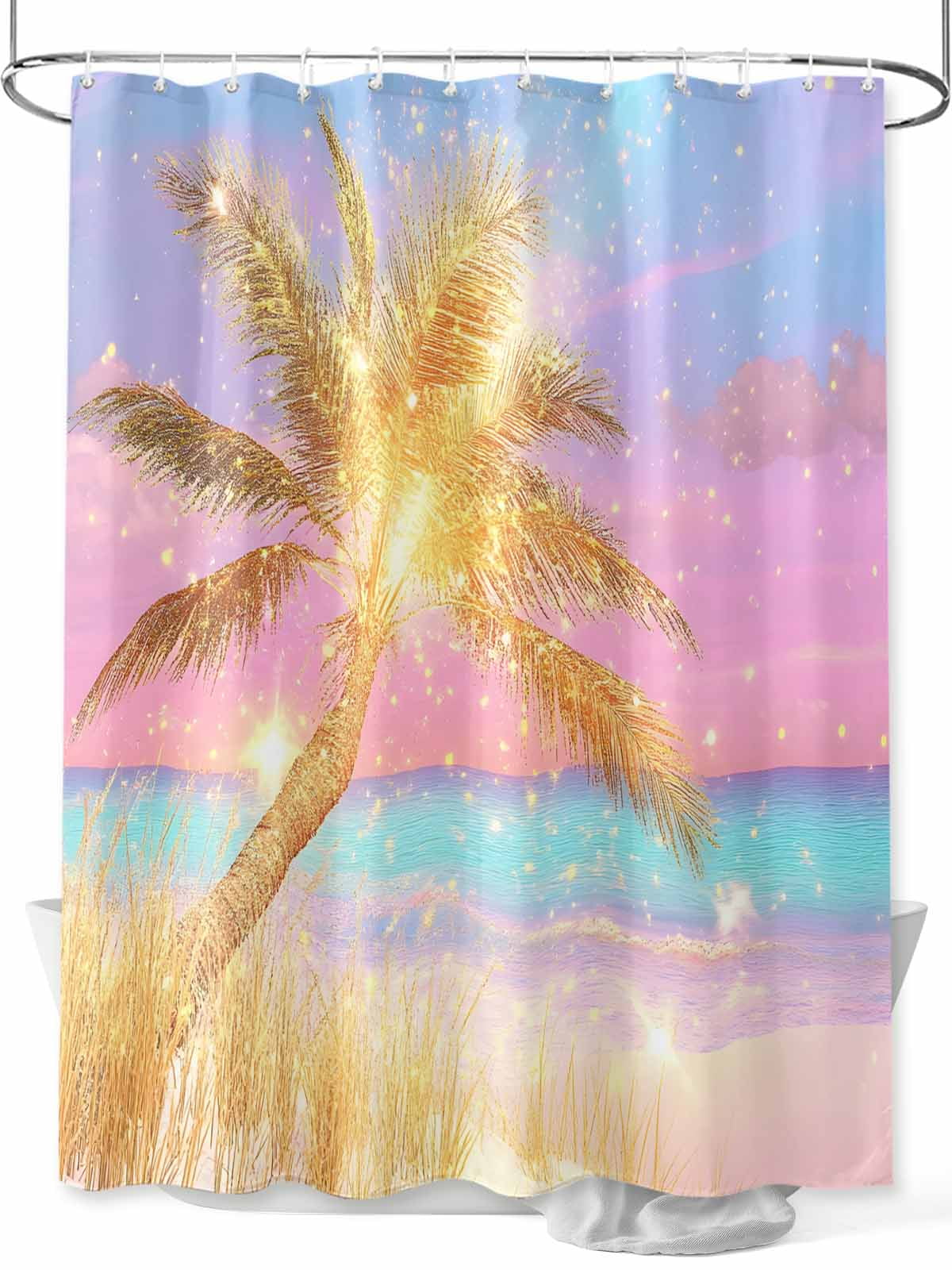 Fsddascl Golden Palm Tree Shower Curtain Set - Long 72" x 84" Washable ...