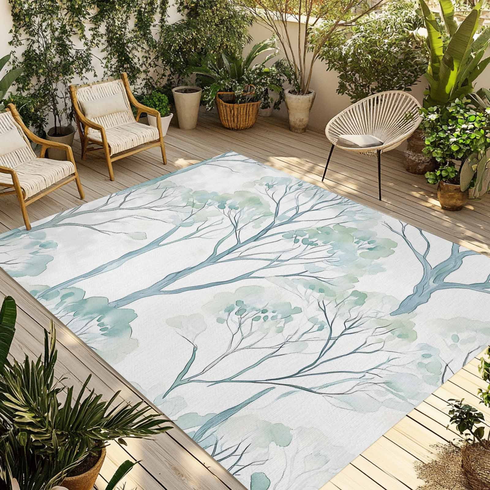 Fsddascl Green Ombre Leaves Tree Outdoor Rug for Patio/Deck/Porch, Non ...