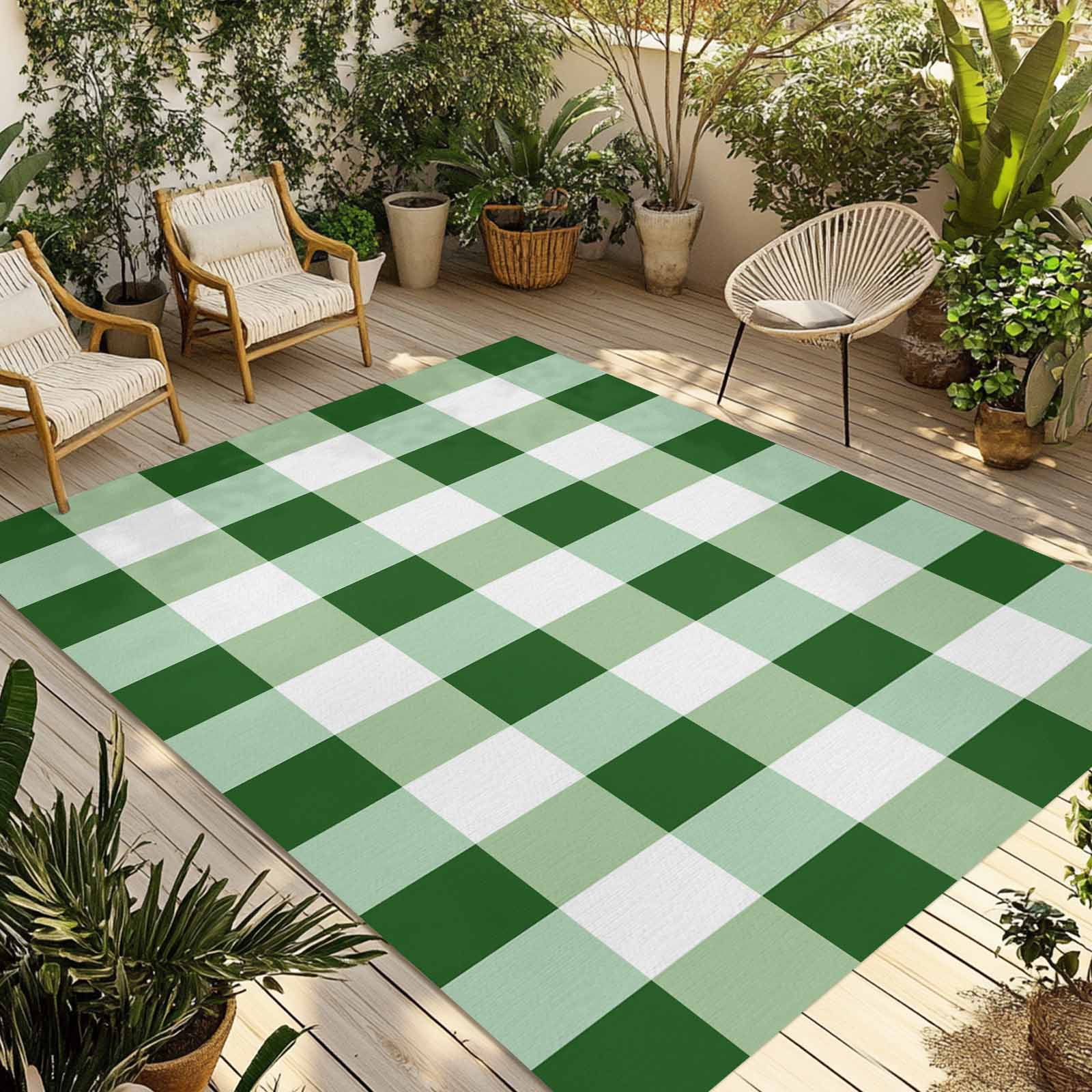 Fsddascl Green Plaid Outdoor Rug for Patio/Deck/Porch, Non-Slip Large ...