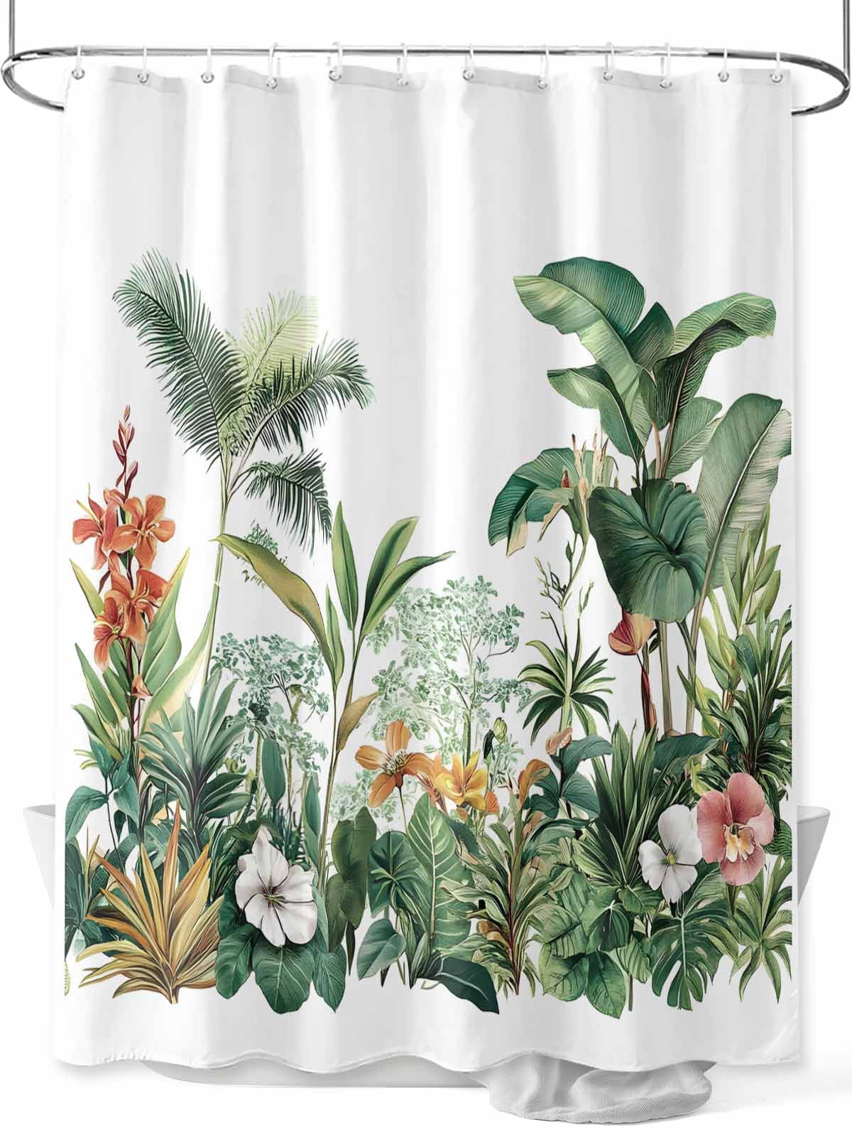 Fsddascl Green Tropical Leaves Shower Curtain Set - Extra Long 72" x 96" Washable Bathtub ...