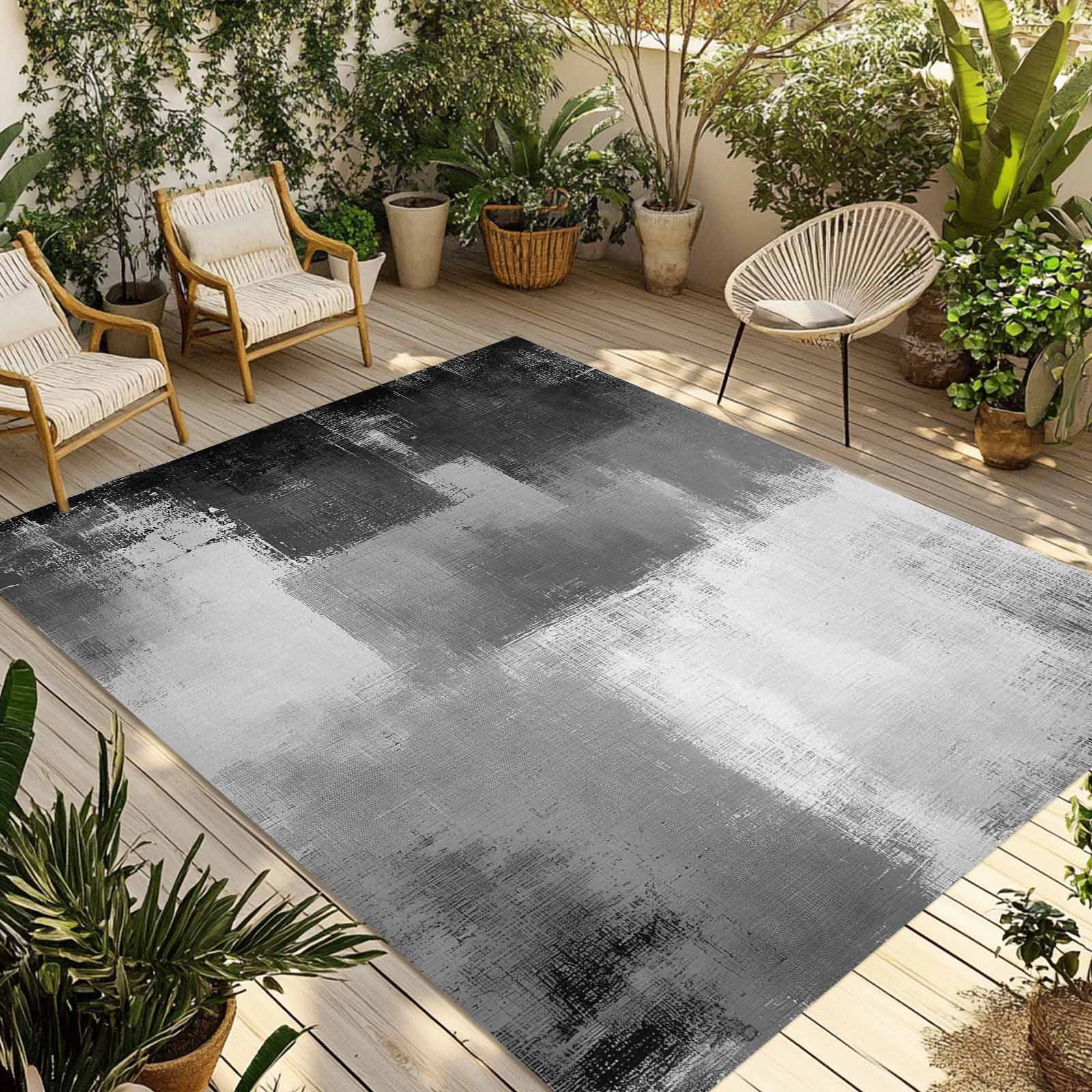 Fsddascl Grey Outdoor Rug for Patio/Deck/Porch, Non-Slip Large Area Rug ...