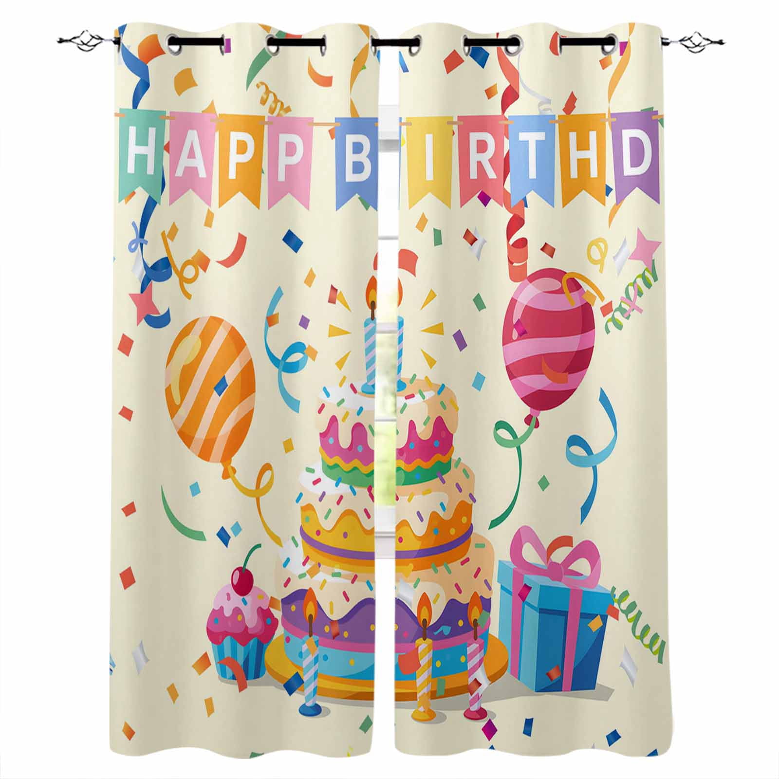 Fsddascl Happy Birthday Cake Blackout Curtains for Bedroom/Living Room ...