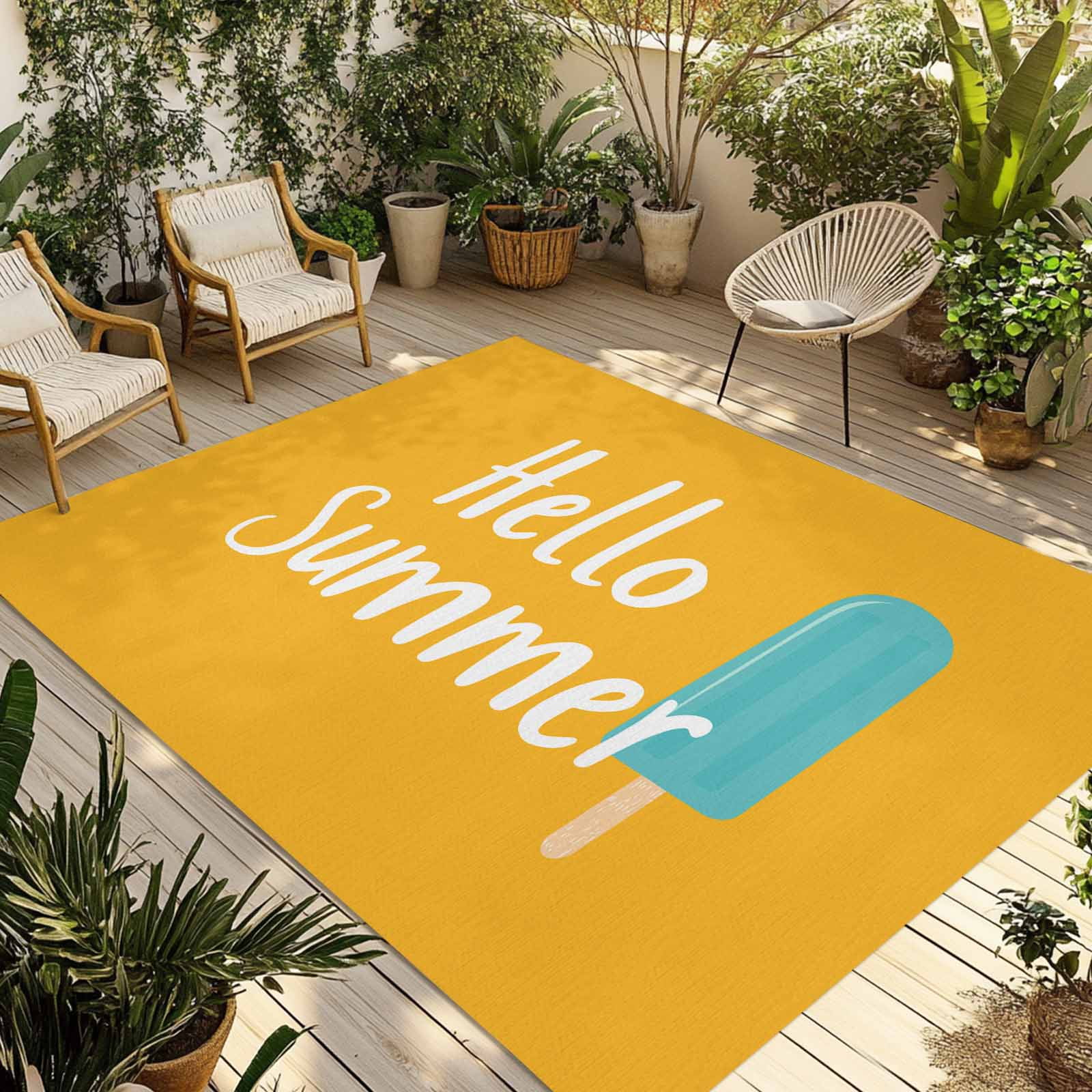 Fsddascl Hello Summer Outdoor Rug for Patio/Deck/Porch, Non-Slip Large ...