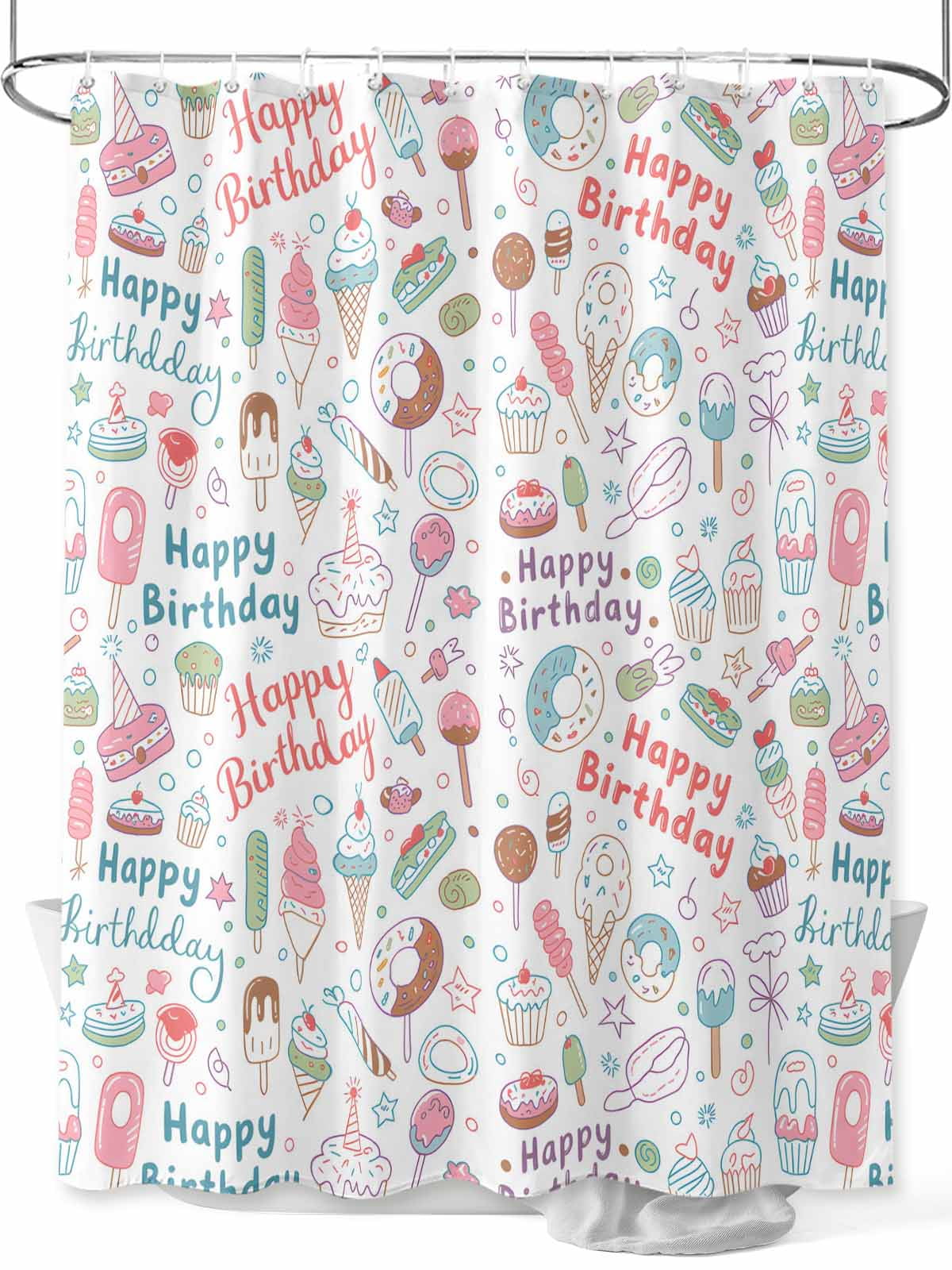 Fsddascl Ice Cream Happy Birthday Shower Curtain Set - 48" x 72 ...