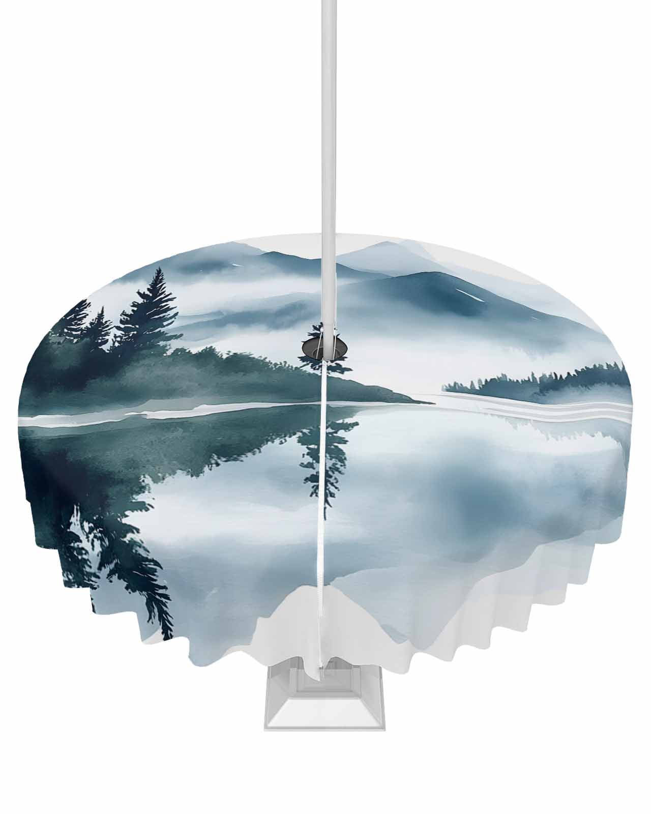 Fsddascl Ink Watercolor Forest Lake Outdoor Tablecloth - 54 Inch Round ...