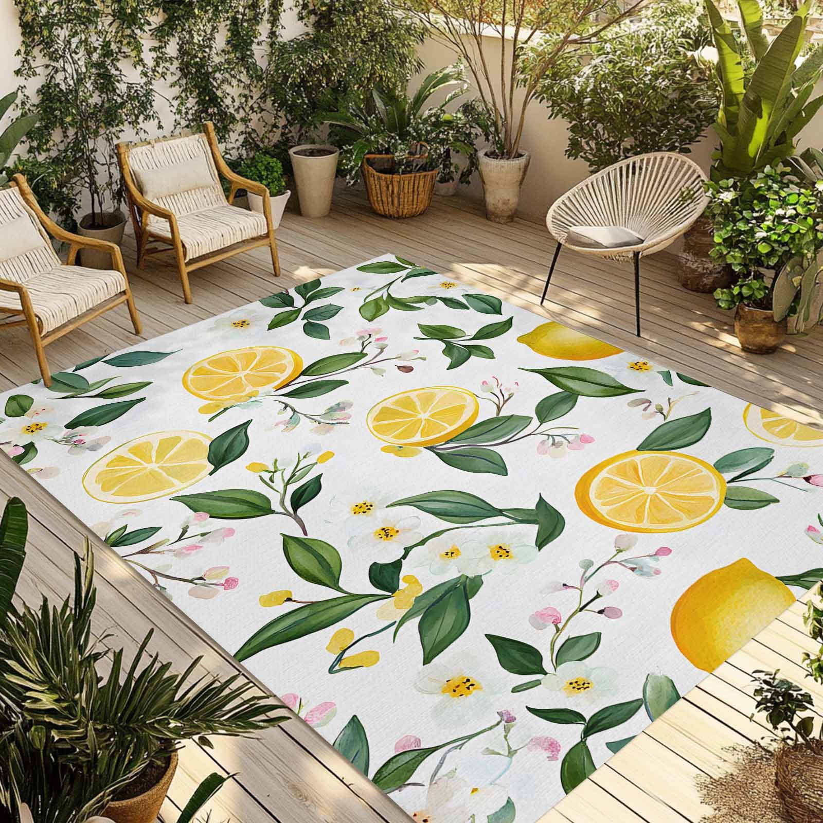 Fsddascl Lemon Fruit Outdoor Rug for Patio/Deck/Porch, Non-Slip Large ...