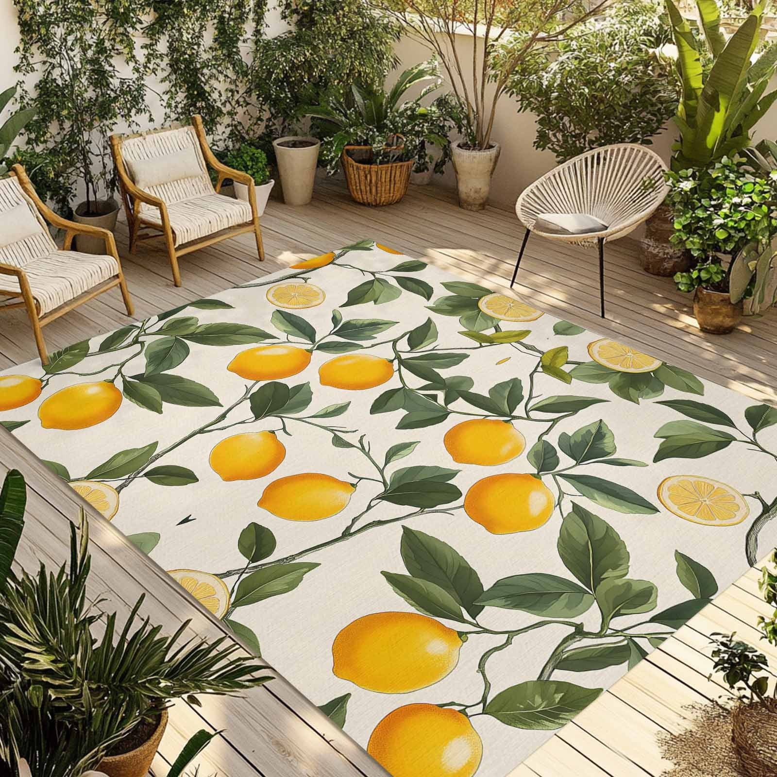 Fsddascl Lemon Leaves Outdoor Rug for Patio/Deck/Porch, Non-Slip Large ...