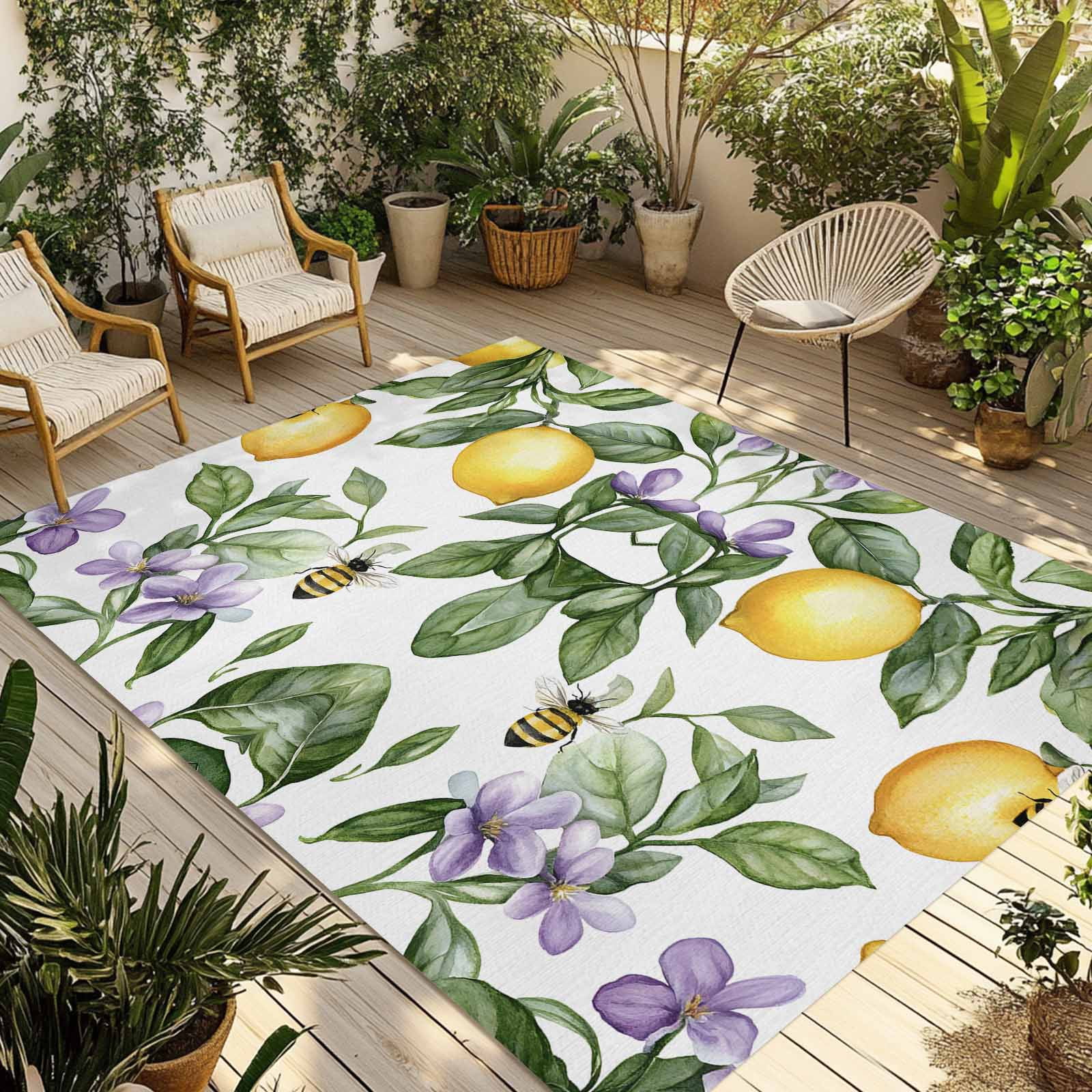Fsddascl Lemon Outdoor Rug for Patio/Deck/Porch, Non-Slip Large Area ...