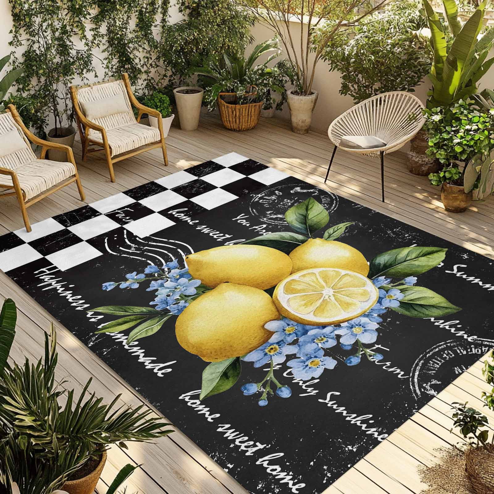 Fsddascl Lemon Outdoor Rug for Patio/Deck/Porch, Non-Slip Large Area ...