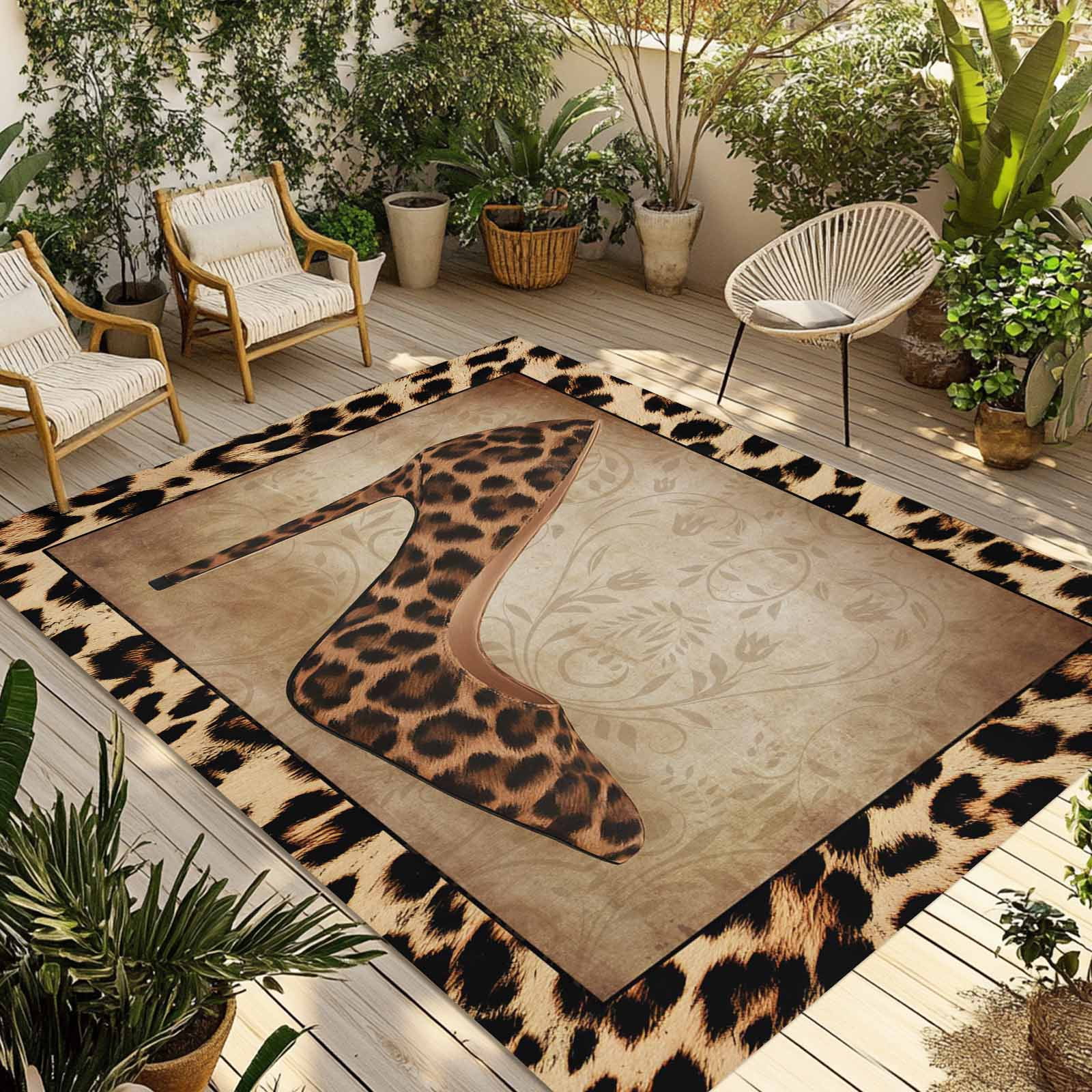Fsddascl Leopard Print Outdoor Rug for Patio/Deck/Porch, Non-Slip Large ...